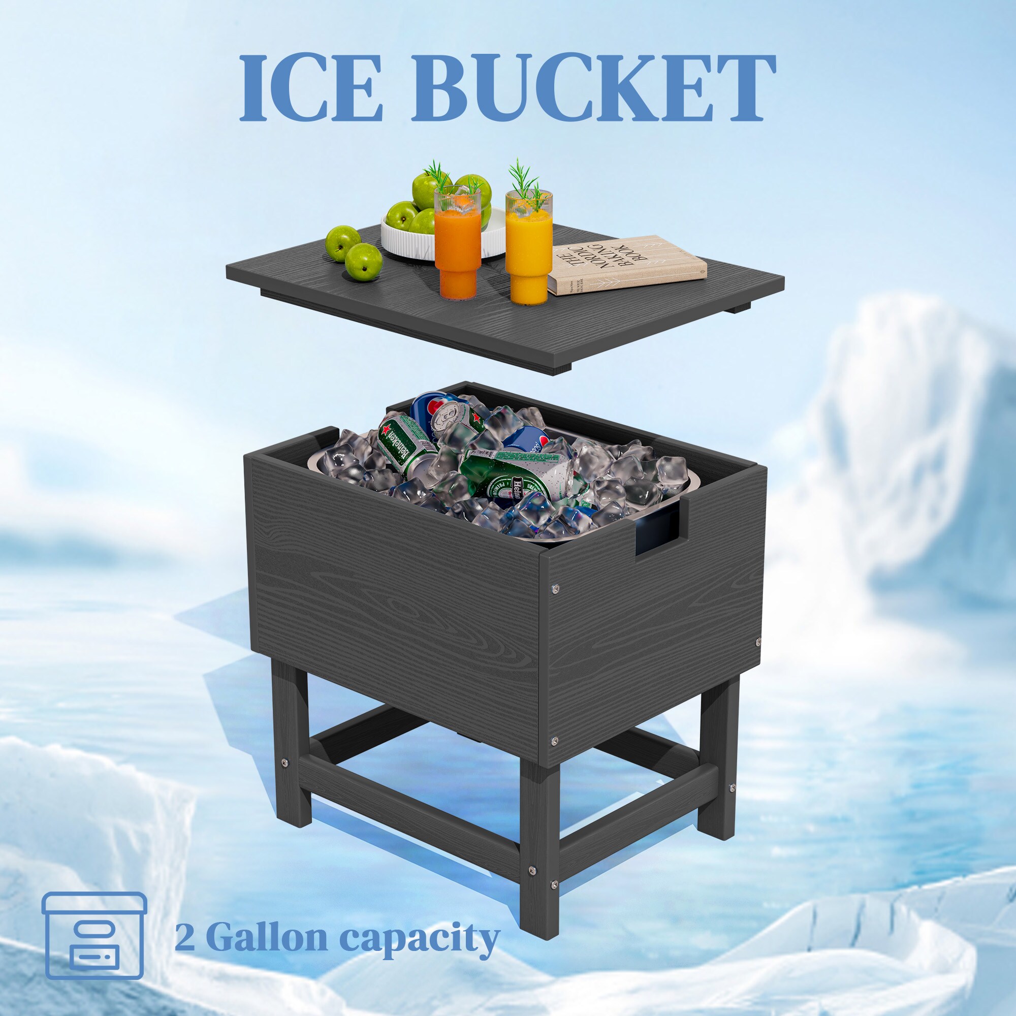VOUA Outdoor Side Table with Built-in Stainless Steel Bowl 5 Gallon(s ...