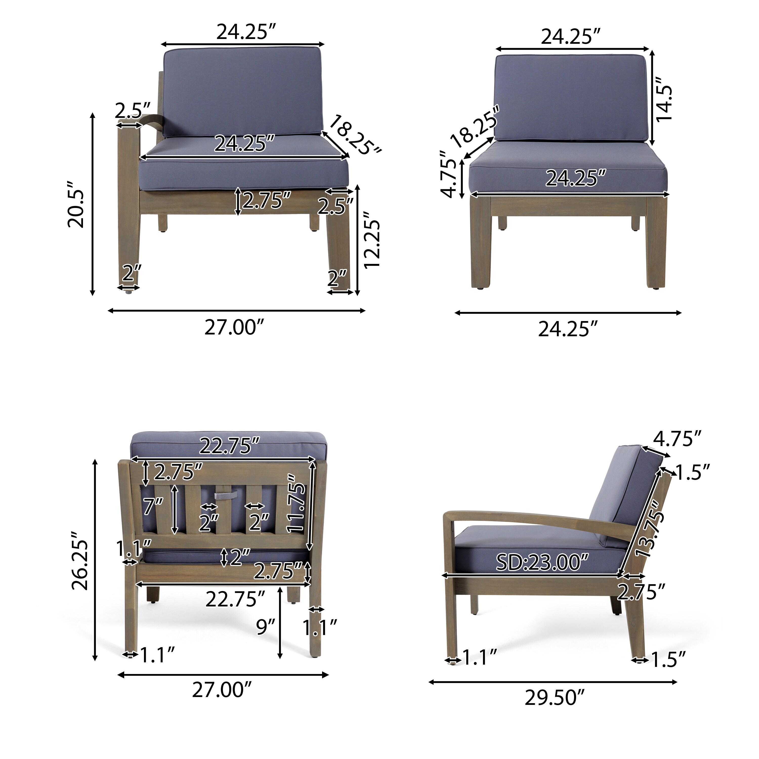 Christopher Knight Home Grenada Outdoor Acacia Sectional Sofa Set-Gray ...