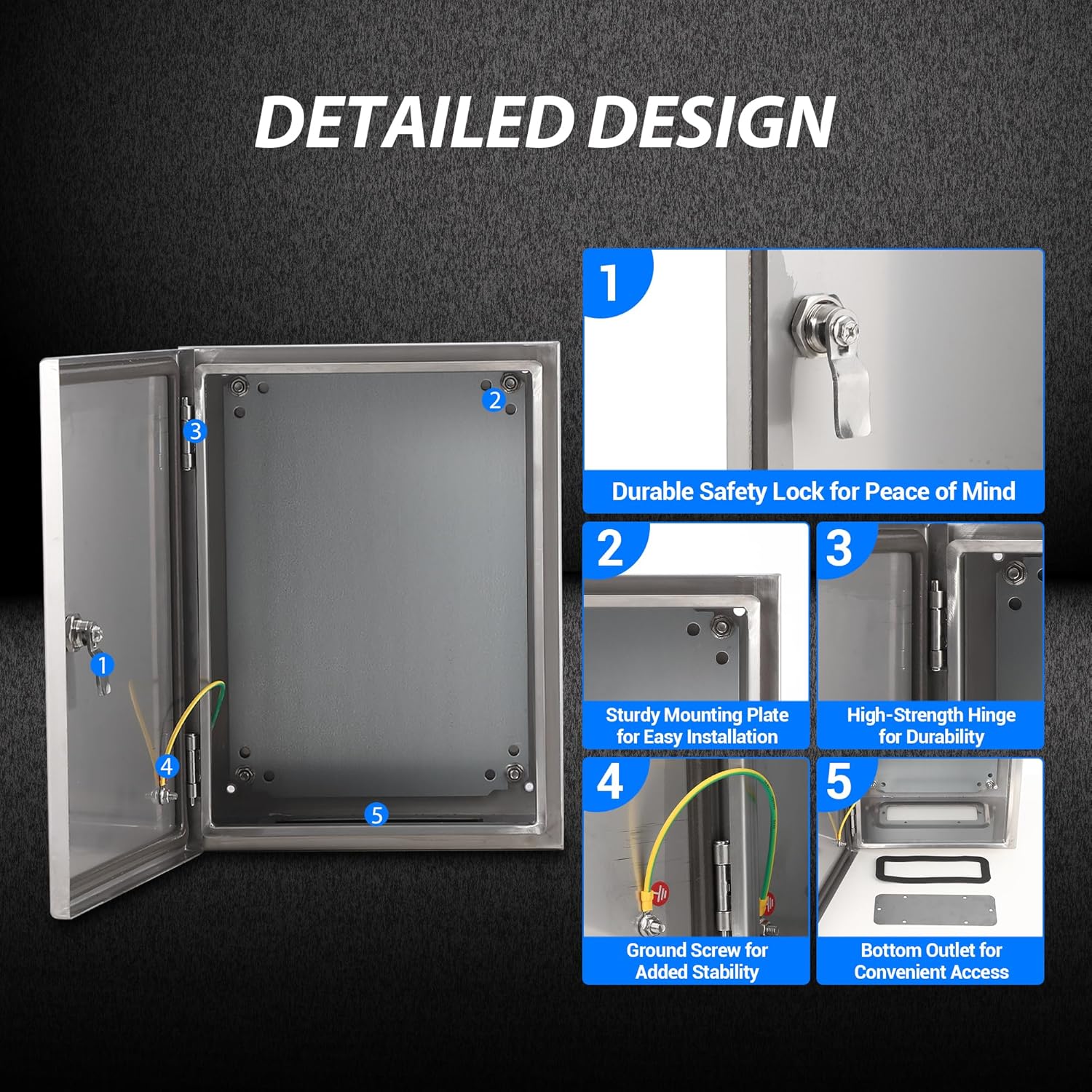 GAOMON 16x12x8 Stainless Steel Electrical Enclosure Box IP66 Waterproof ...