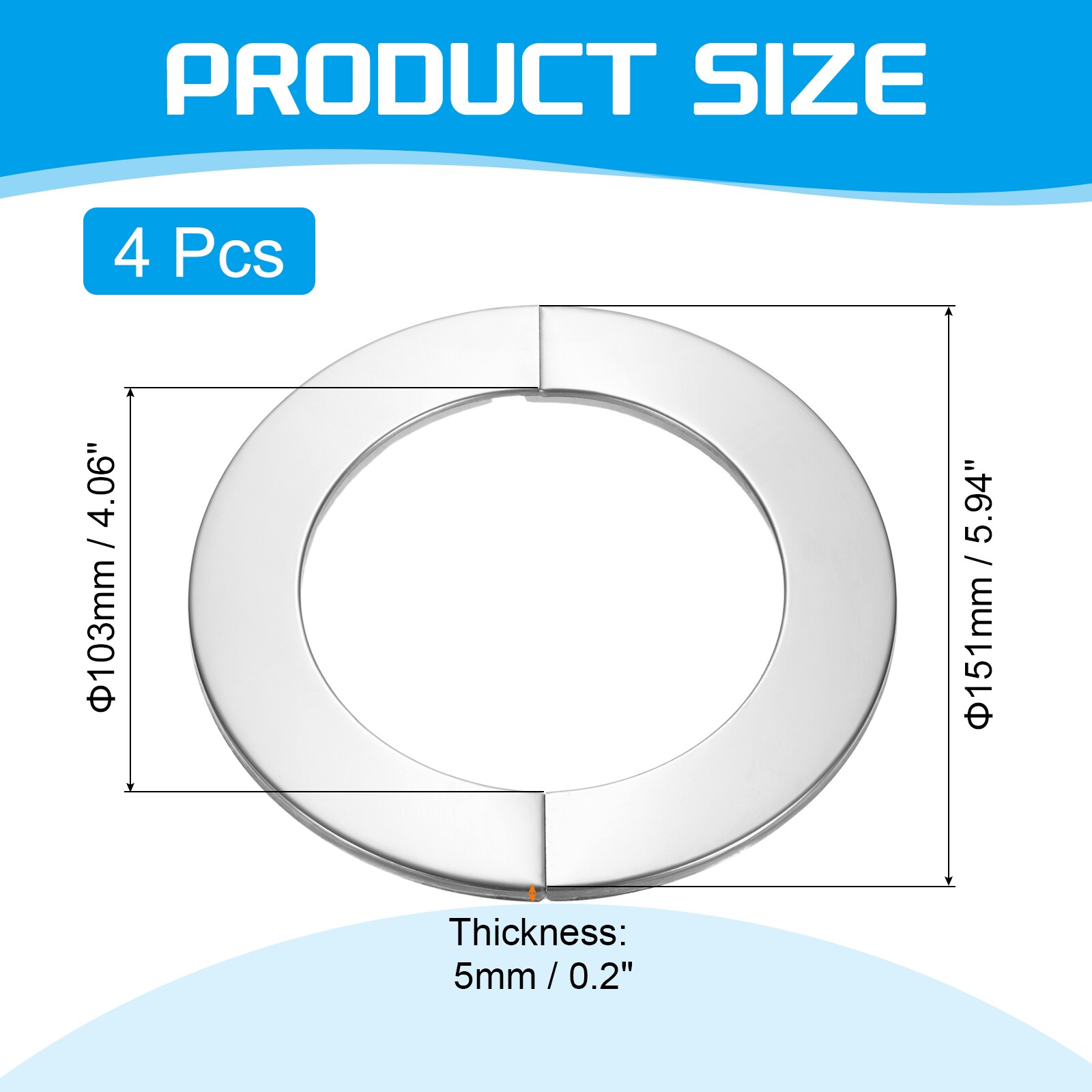 PATIKIL Wall Split Flange 4inch (103mm) 4pcs Stainless Steel Round Self ...