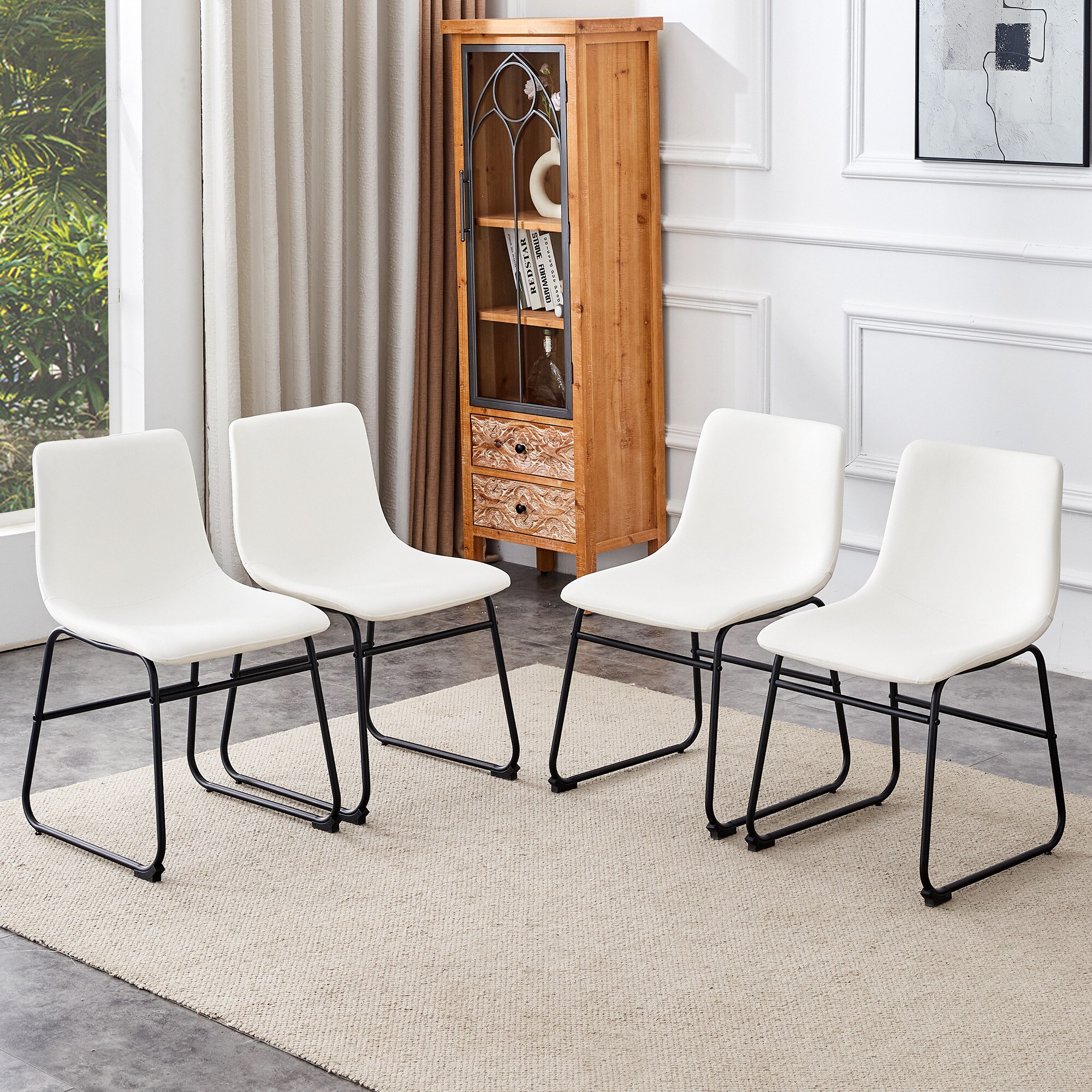 Wooakway Set of 4 Modern Minimalist PU Leather Dining Chairs Ergonomic ...