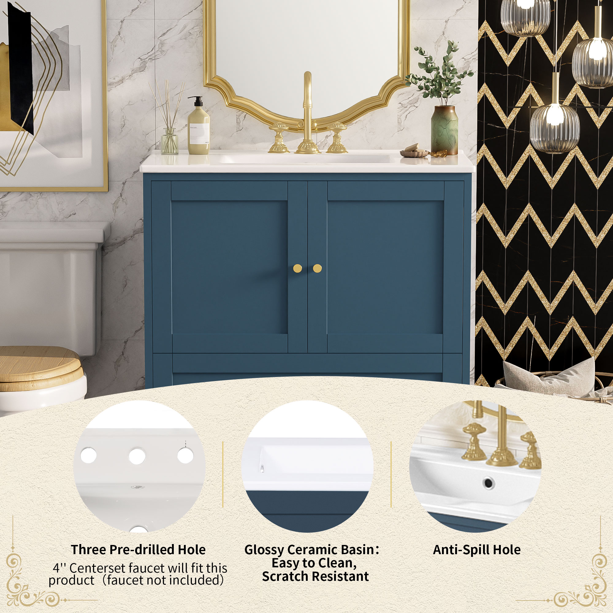 GDFStudio 30 Inch Bathroom Vanity with Ceramic Sink Combo Modern ...