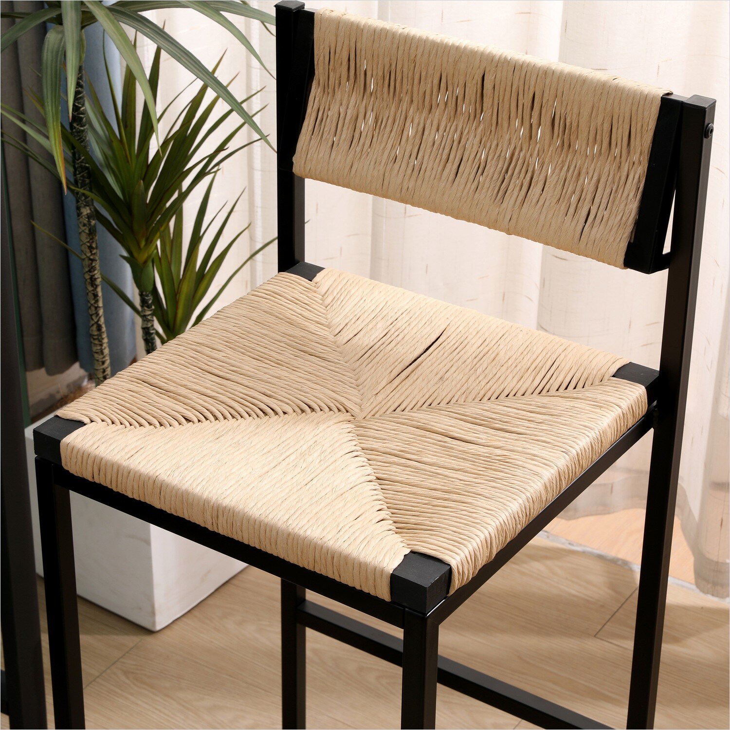 Watnature Honey Paper Rope Bar Stools Set of 2 for Kitchen Island ...