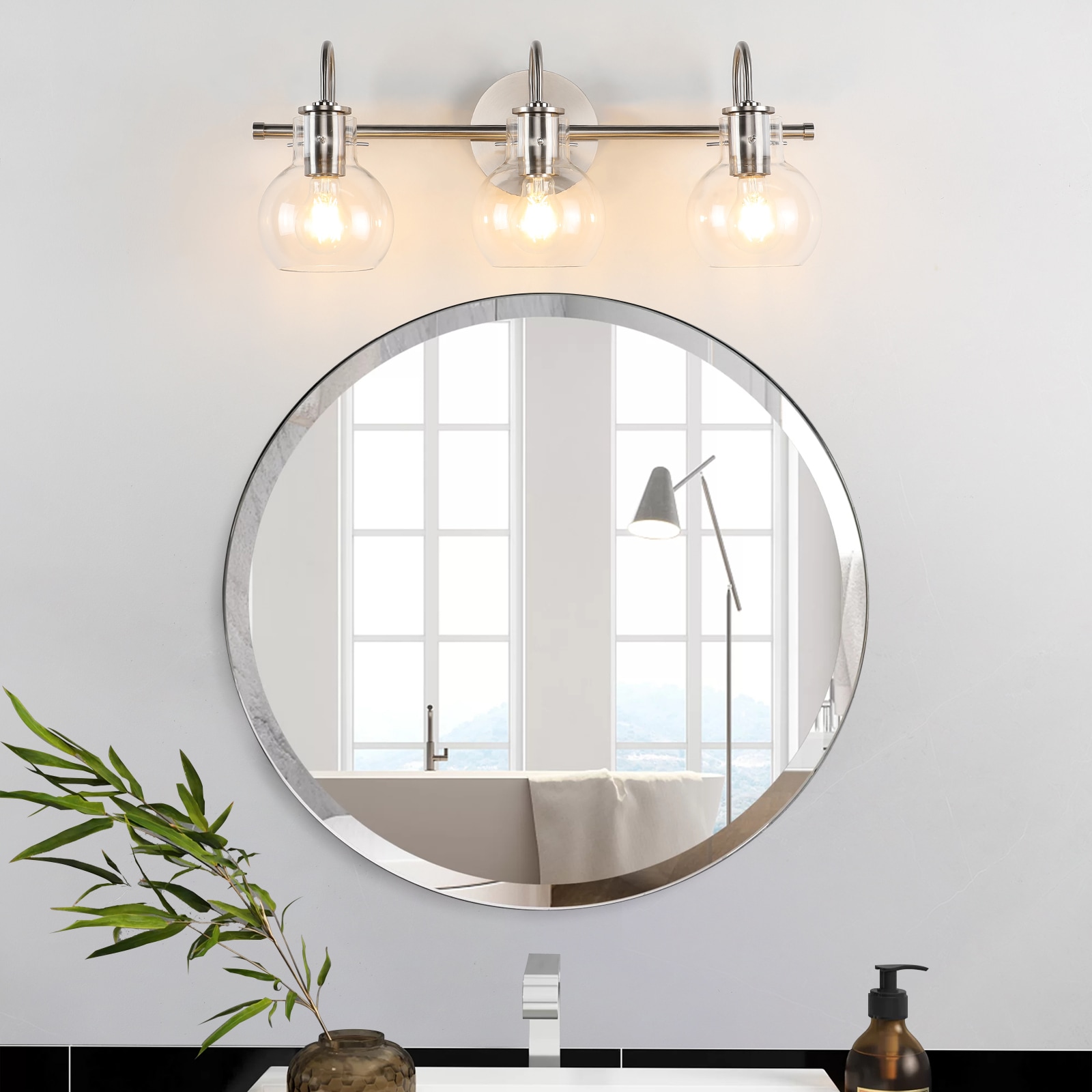 JOOSENLUX 23.6-in 3-Light Brushed Nickel Modern Bathroom Vanity Light ...