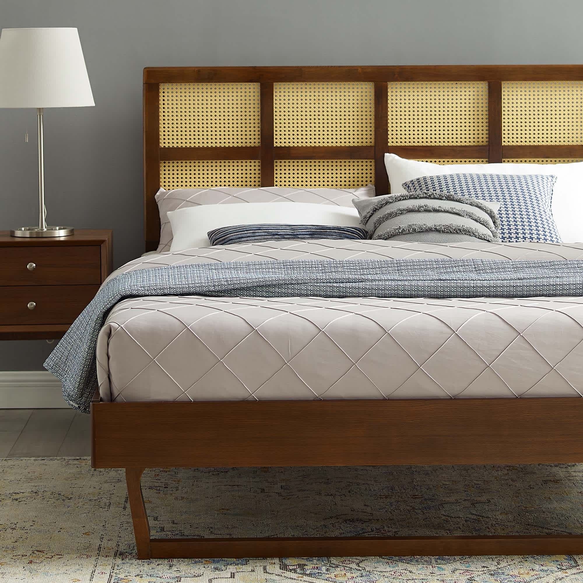 Modway Sidney Cane and Wood Full Platform Bed With Angular Legs in ...