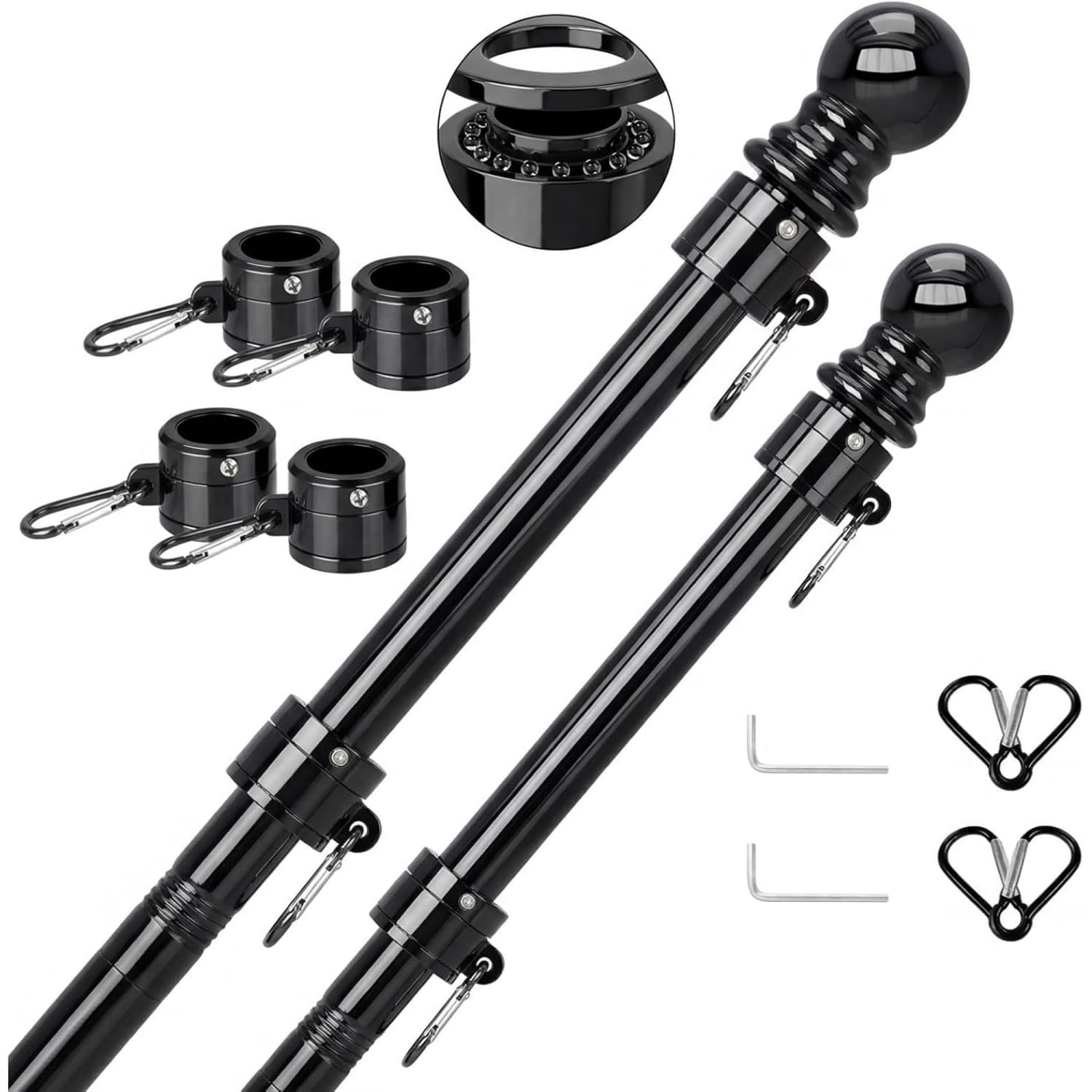 Angel Sar 2-Pack 6ft Black No-Tangle Spinning Stainless Steel Flag Pole ...