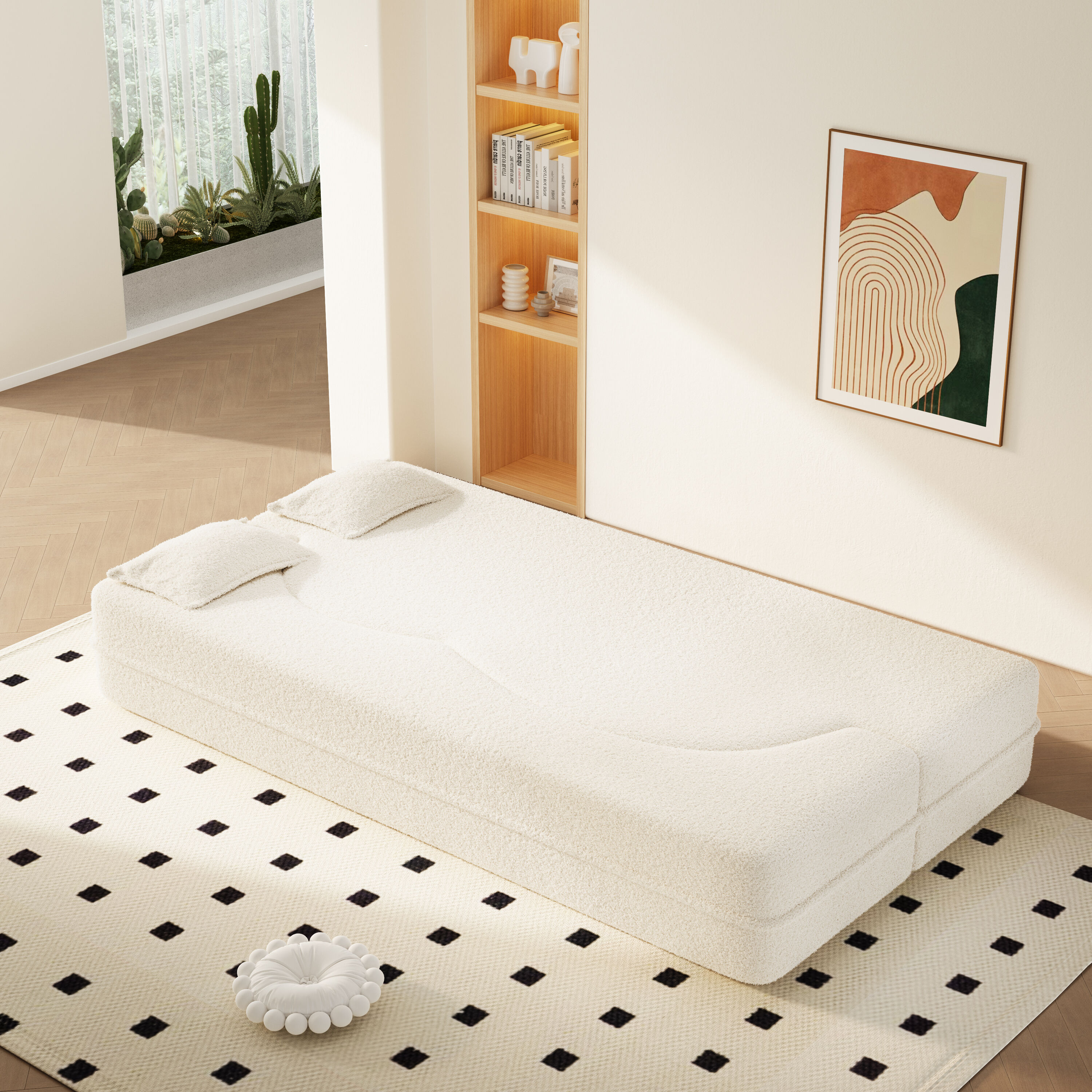LOVMOR 78inch Convertible Compressed Sleeper Sofa Teddy Beige White ...