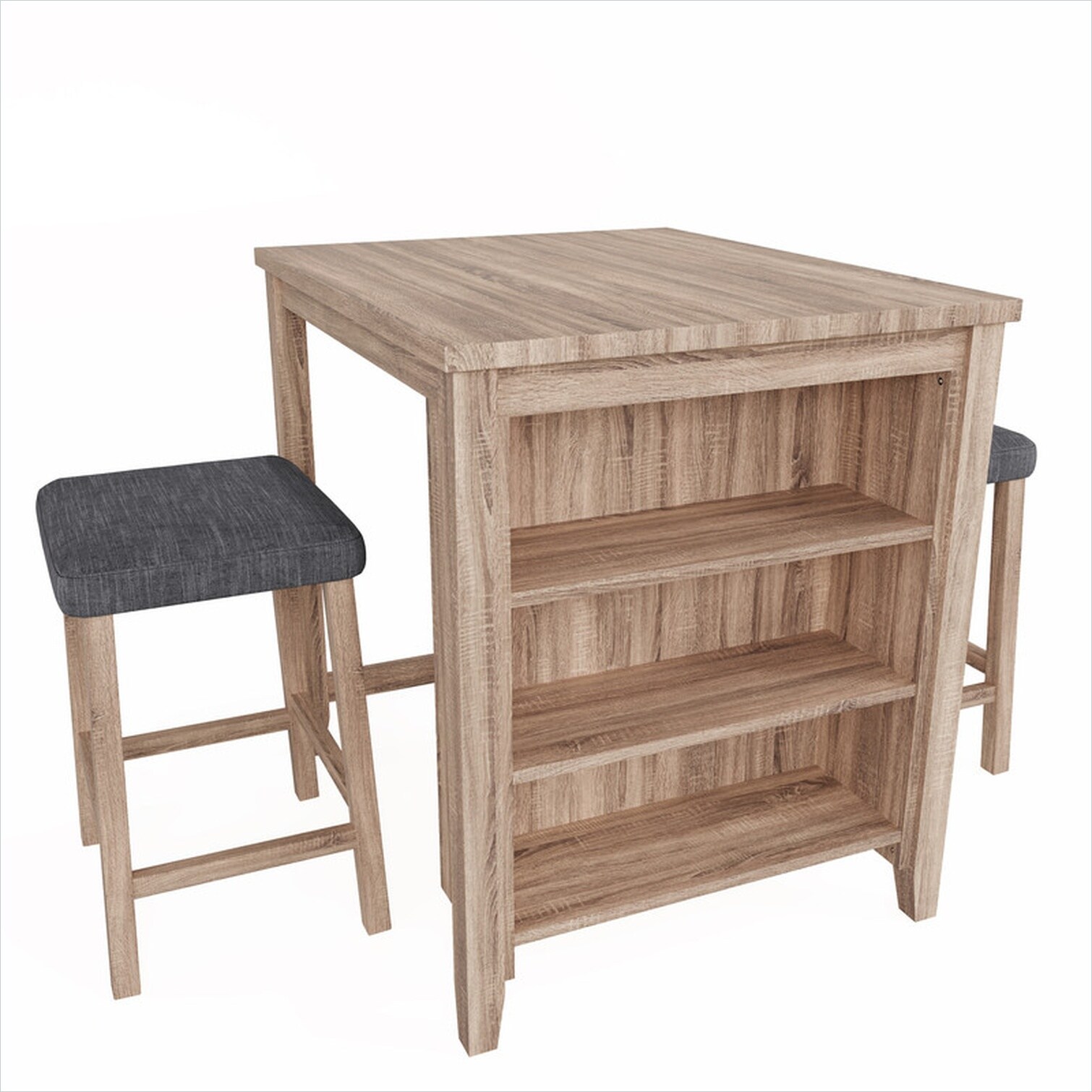 Watnature Modern pub table set with 3-shelf storage rectangular oak ...