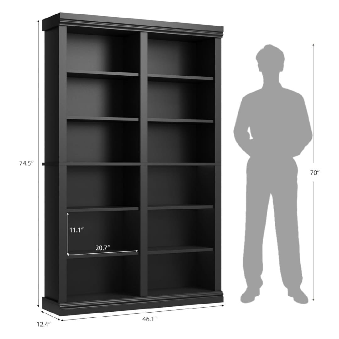 Qeetex 74inch Tall Bookshelf with Double Storage 6-Tier Large Bookshelf ...