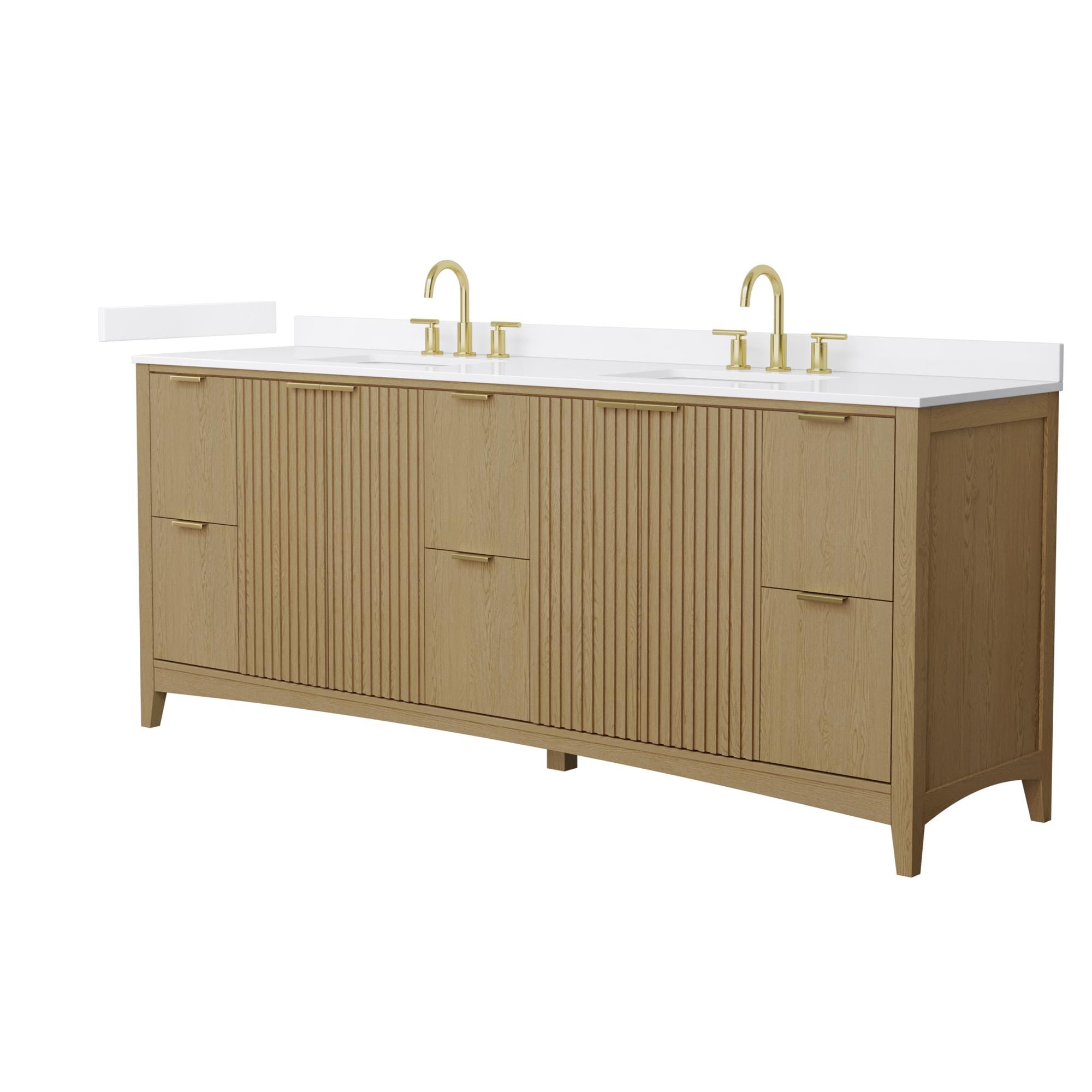 Wyndham Collection Palmilla 84-in Natural Oak with Brushed Gold Trim ...