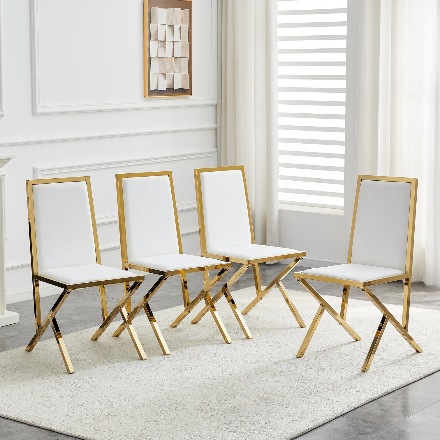 Naturefalls White and Gold 4-Pack PU Leather Dining Chairs with ...