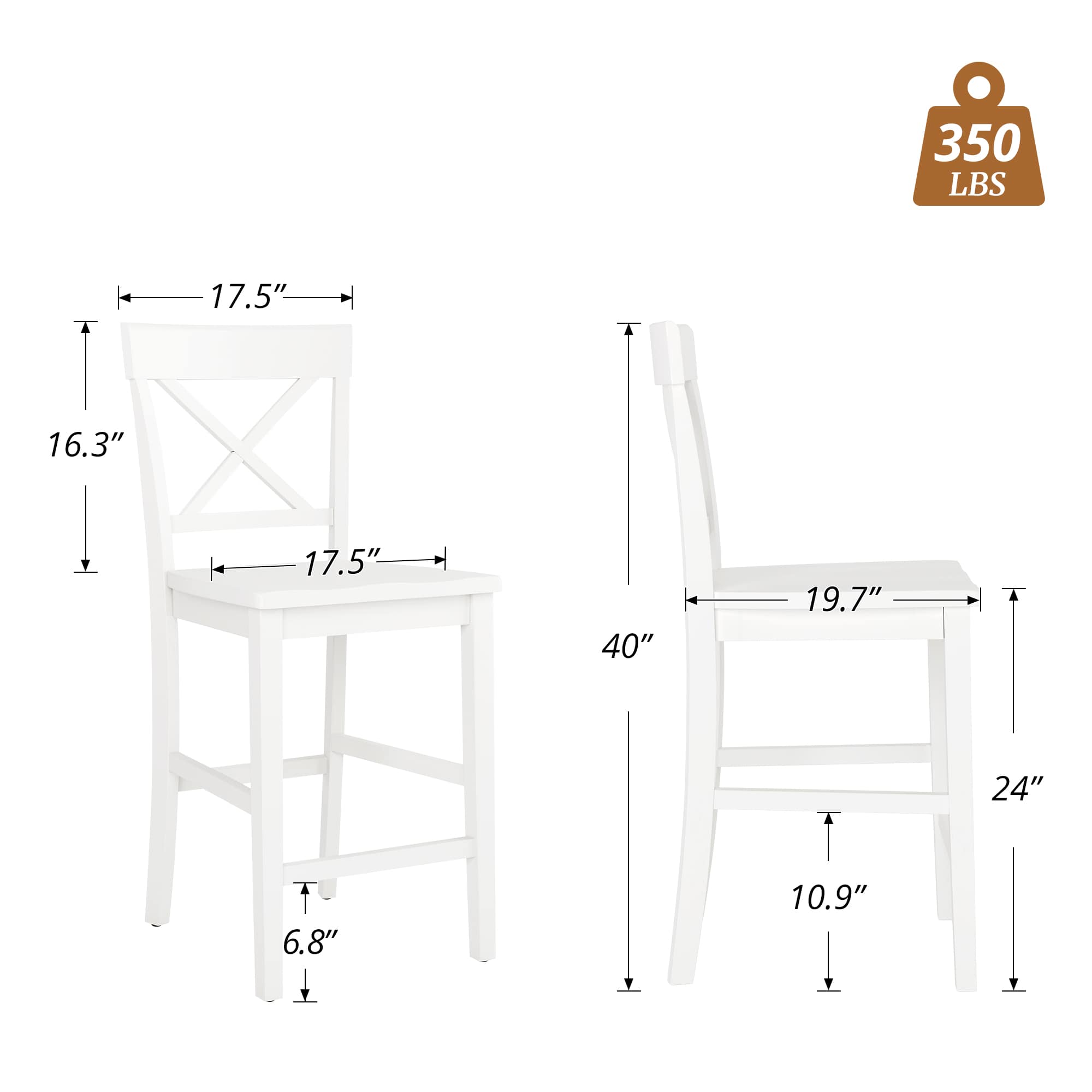 Hosworth 24 in. Solid Wood Cross Back Bar Stools X-Back Wooden Bar ...