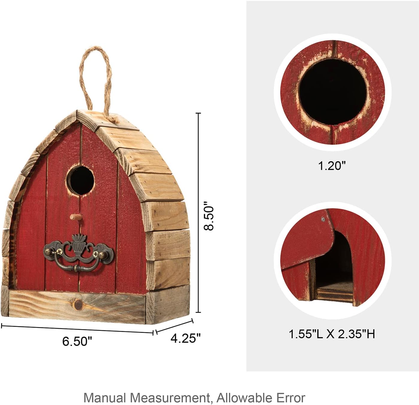 Etokfoks 1 Piece 8.5 in H Washed Red Distressed Solid Wood Birdhouse ...