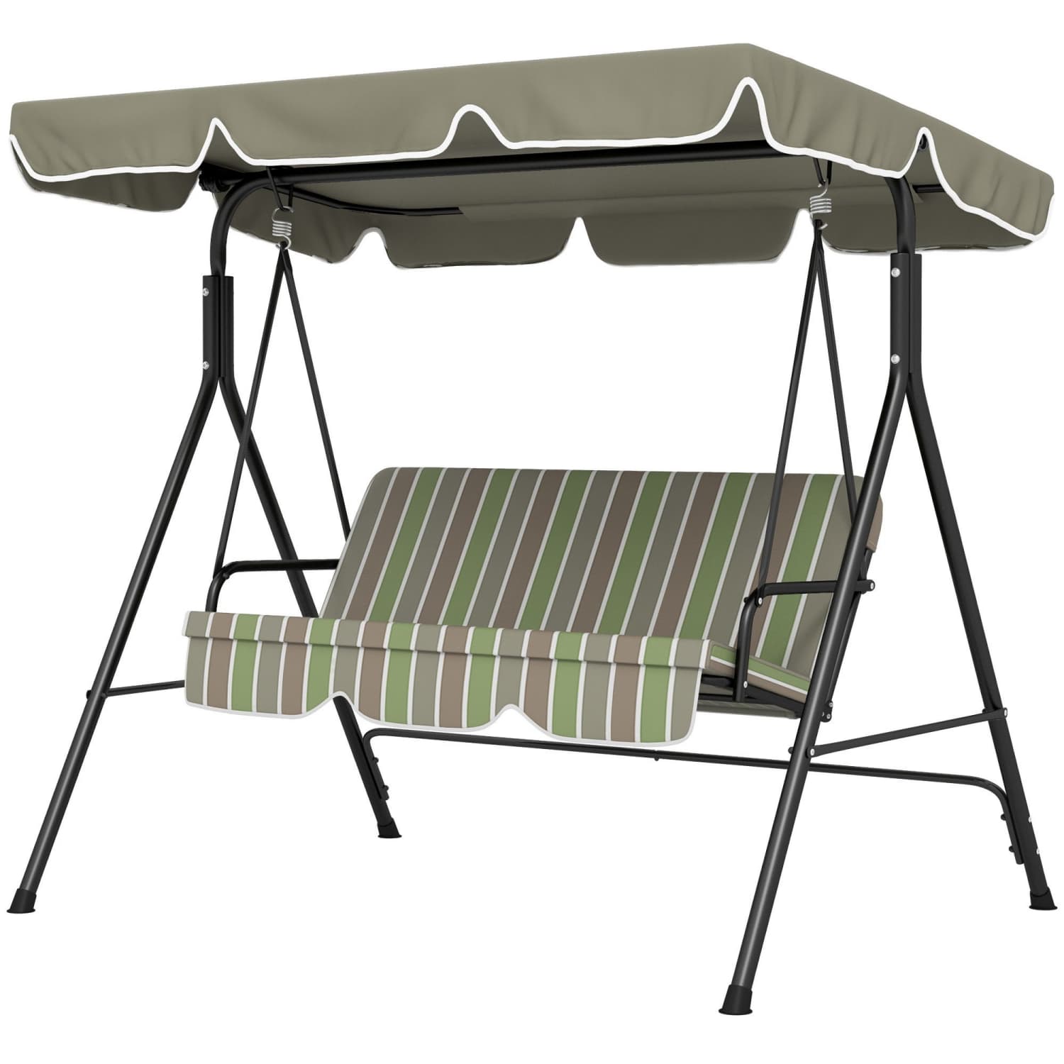 Angel Sar 3-Person Beige Green Steel Patio Swing with Cushioned Seat ...