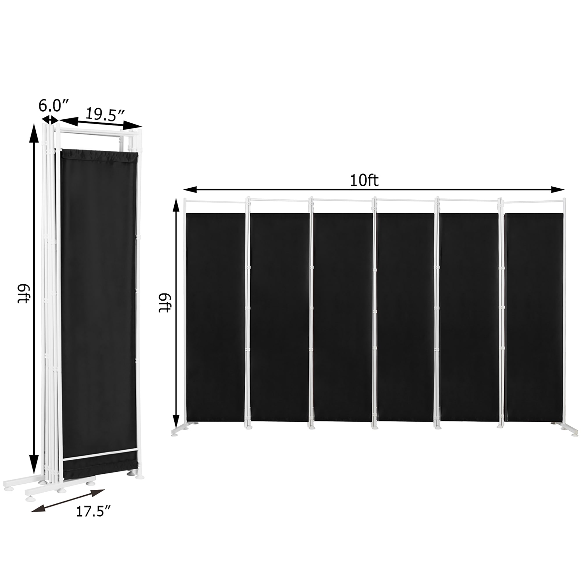 Costway 6-Panel Black Polypropylene Folding Contemporary/Modern Style ...