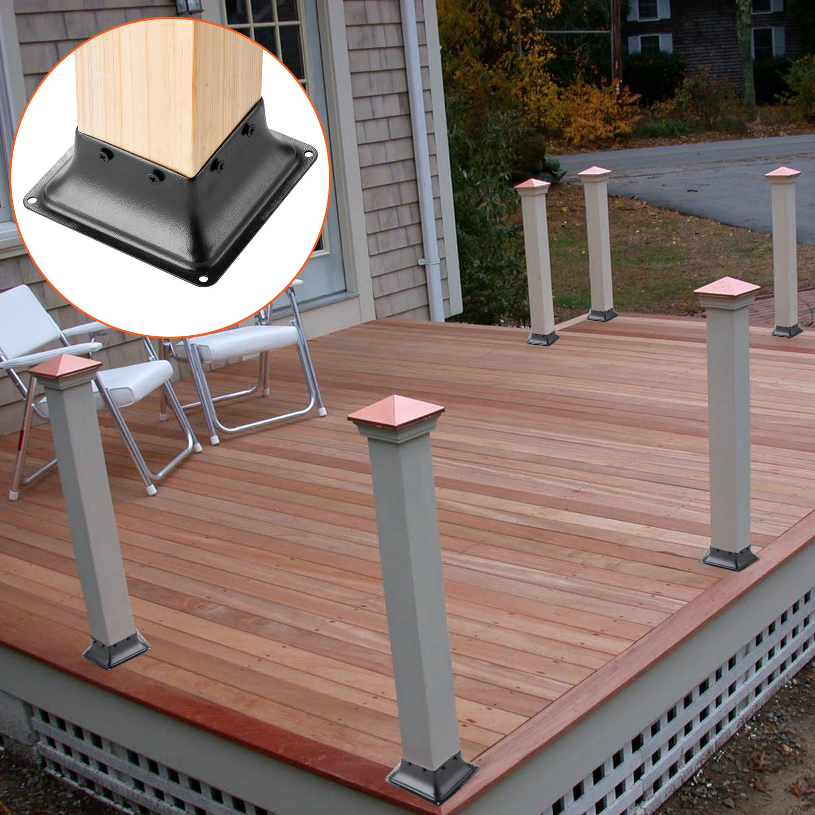 VEVOR Powder-Coated Steel Post Bracket 6-in Black Carbon steel Post ...