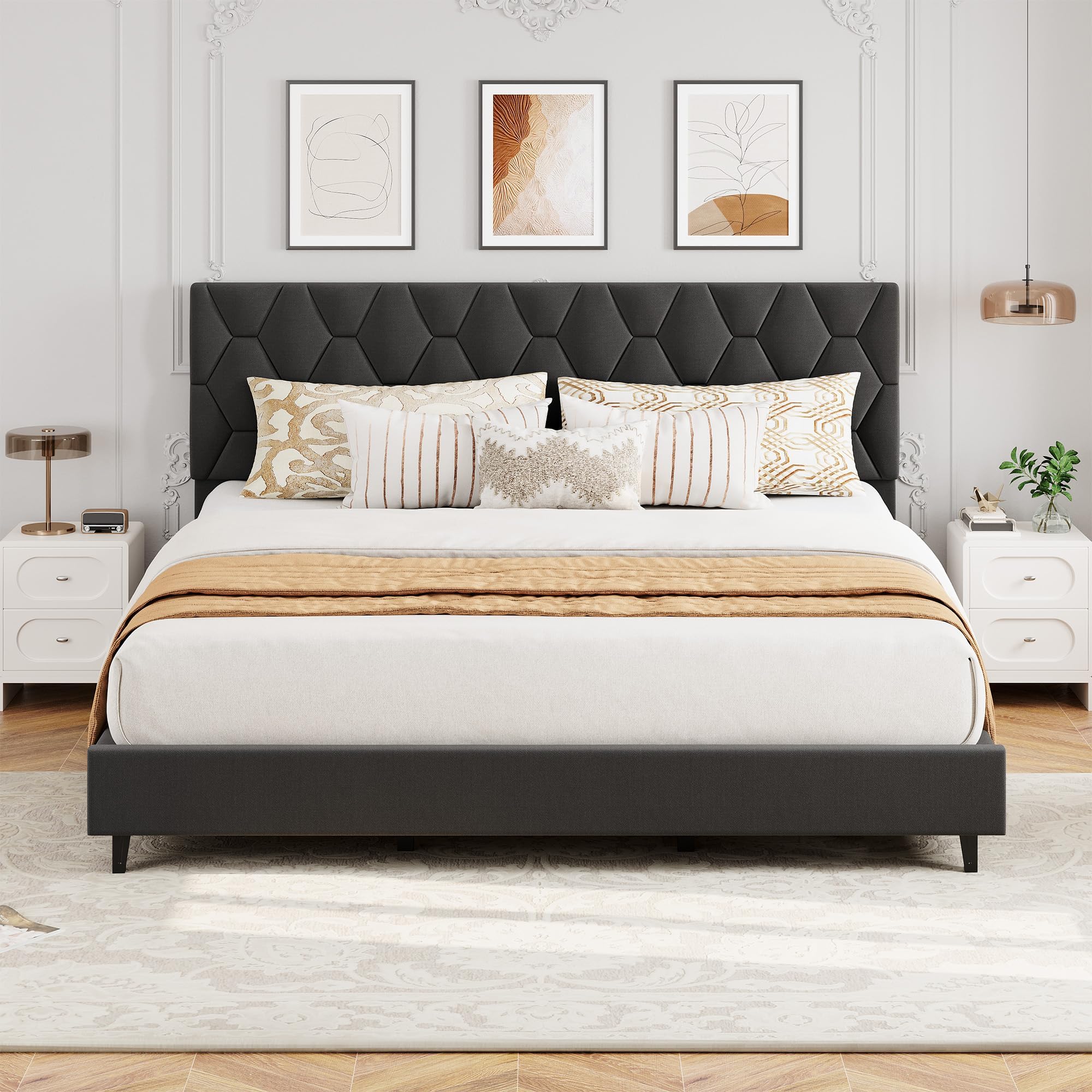 IdealHouse Grey California King Modern Upholstered Platform Bed ...