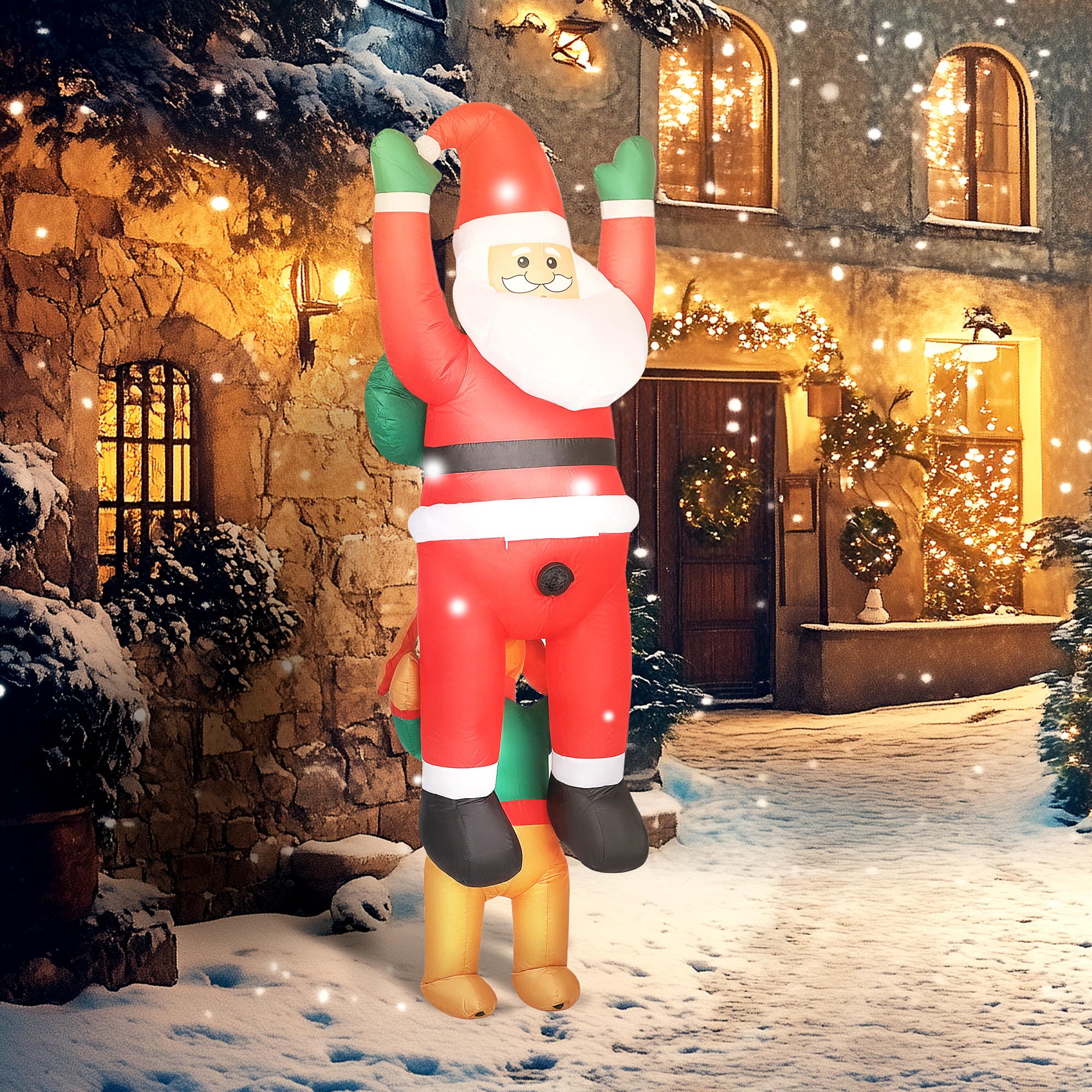 Outsunny 7FT Hanging Christmas Inflatable Santa with Dog Christmas Blow ...