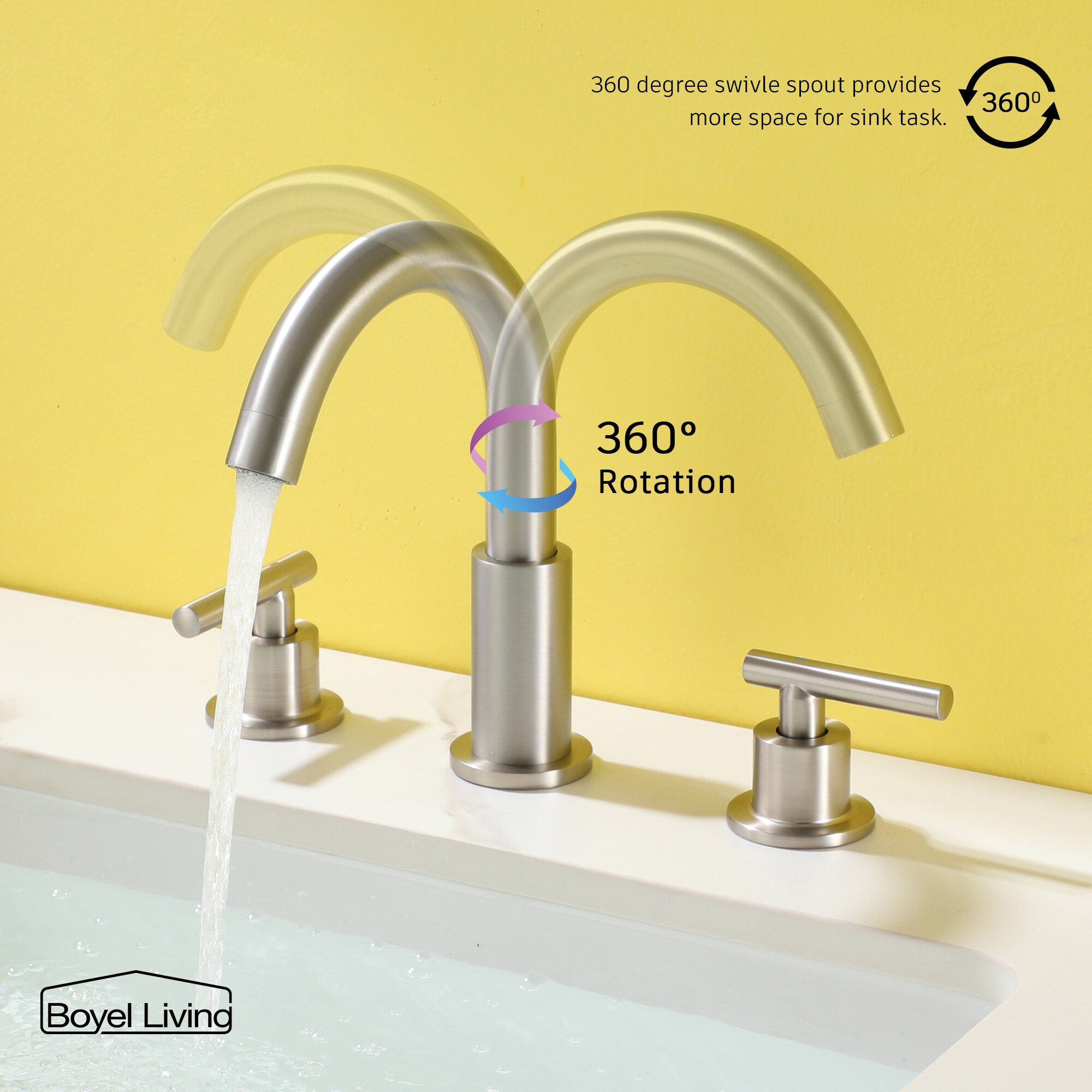 Clihome Brushed Nickel Widespread 2 Handle Waterfall Bathroom Sink