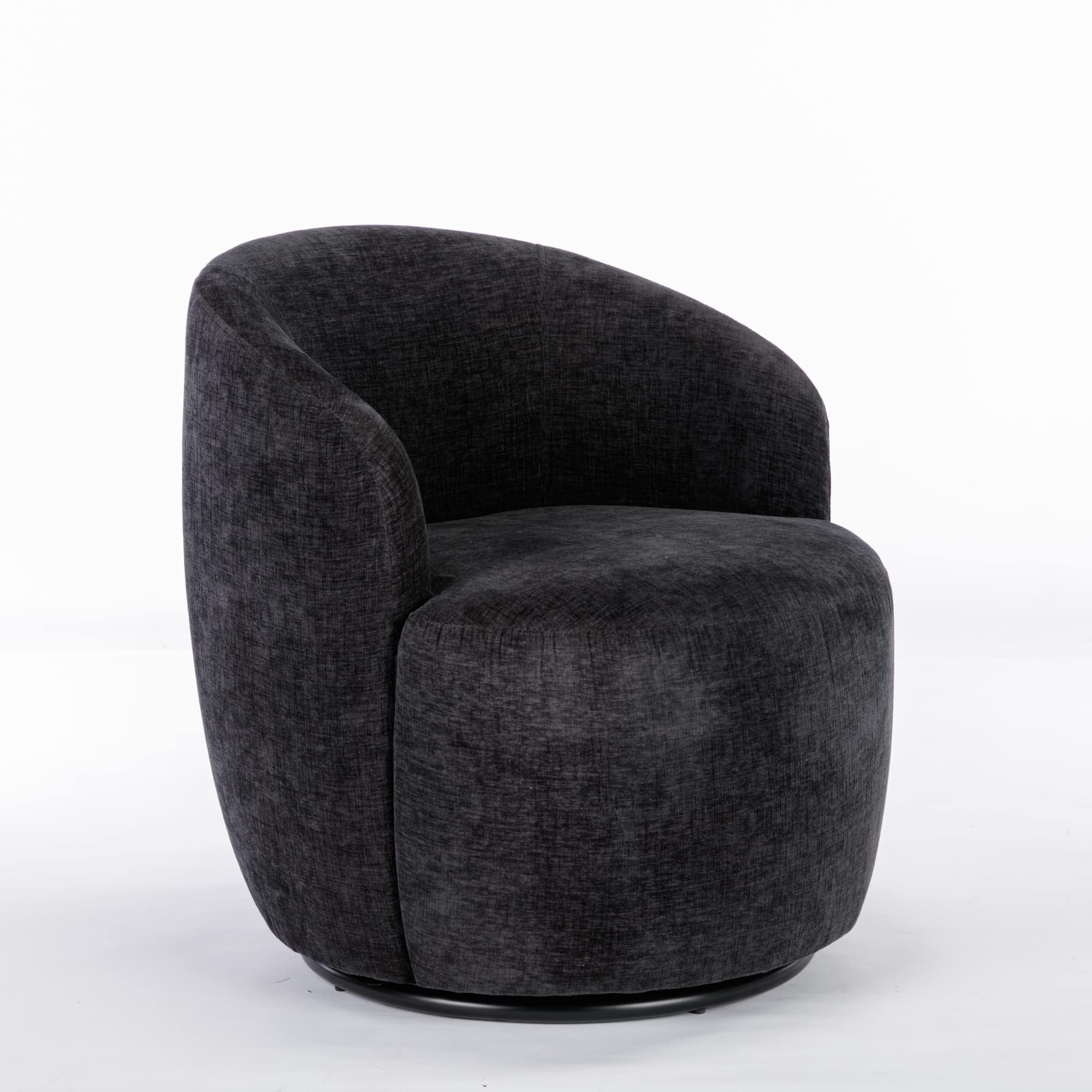 Ama Pear Chenille Fabric Swivel Accent Armchair Barrel Chair With Black ...