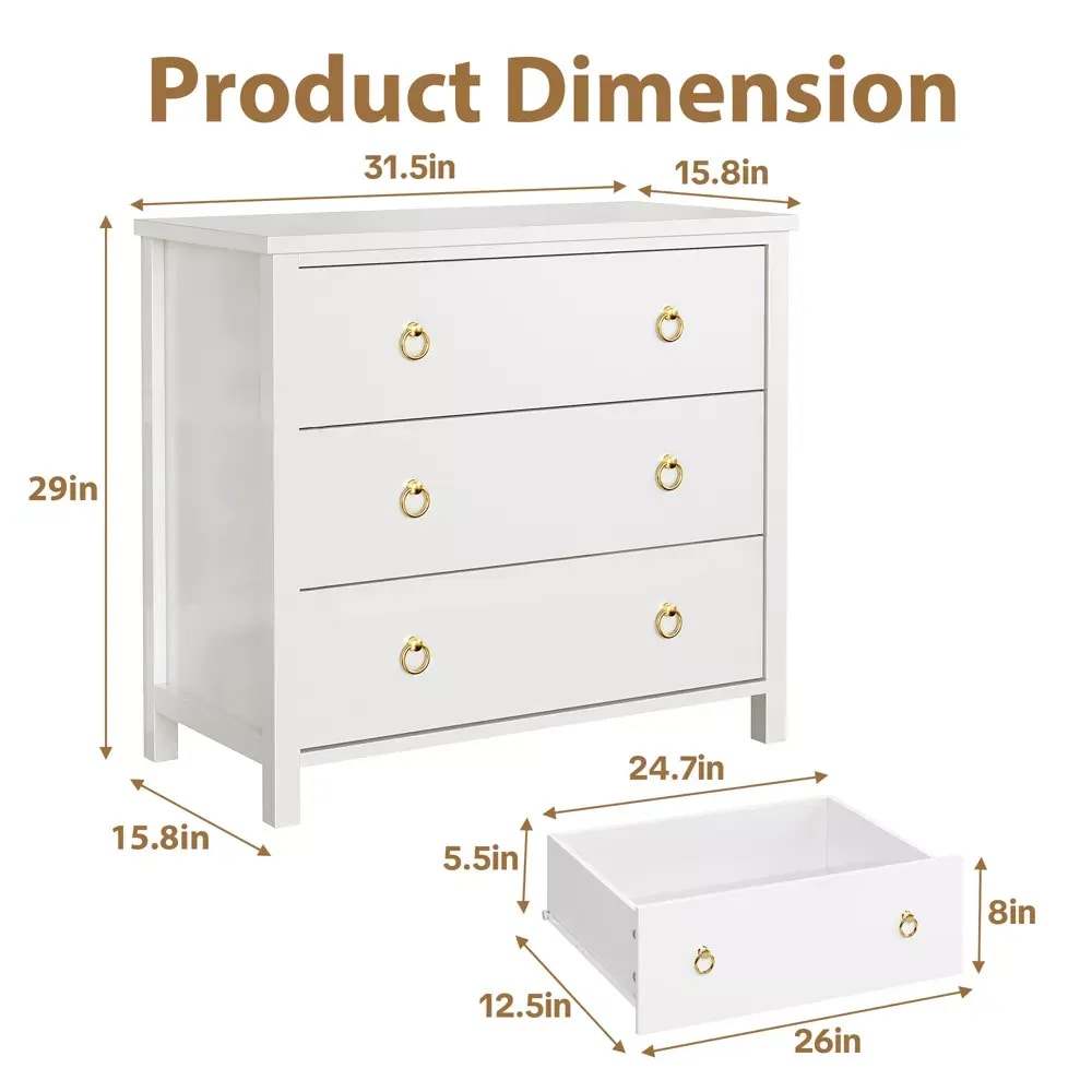 Qeetex 3 Drawer Dresser for Bedroom - 29inch Tall Dresser - Modern Tall ...
