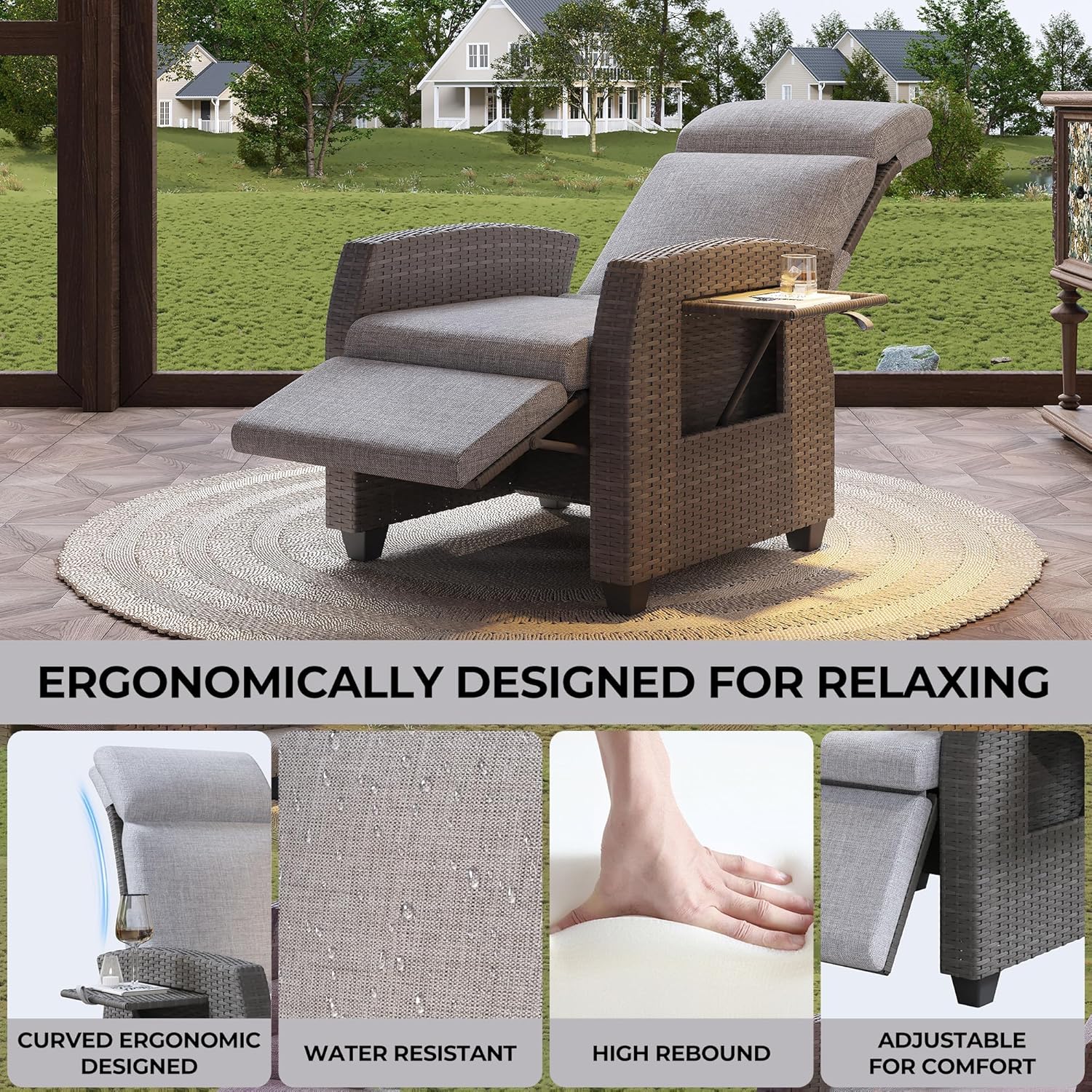 Garvee Outdoor Wicker Recliner Chair/ Adjustable Patio Lounge with ...