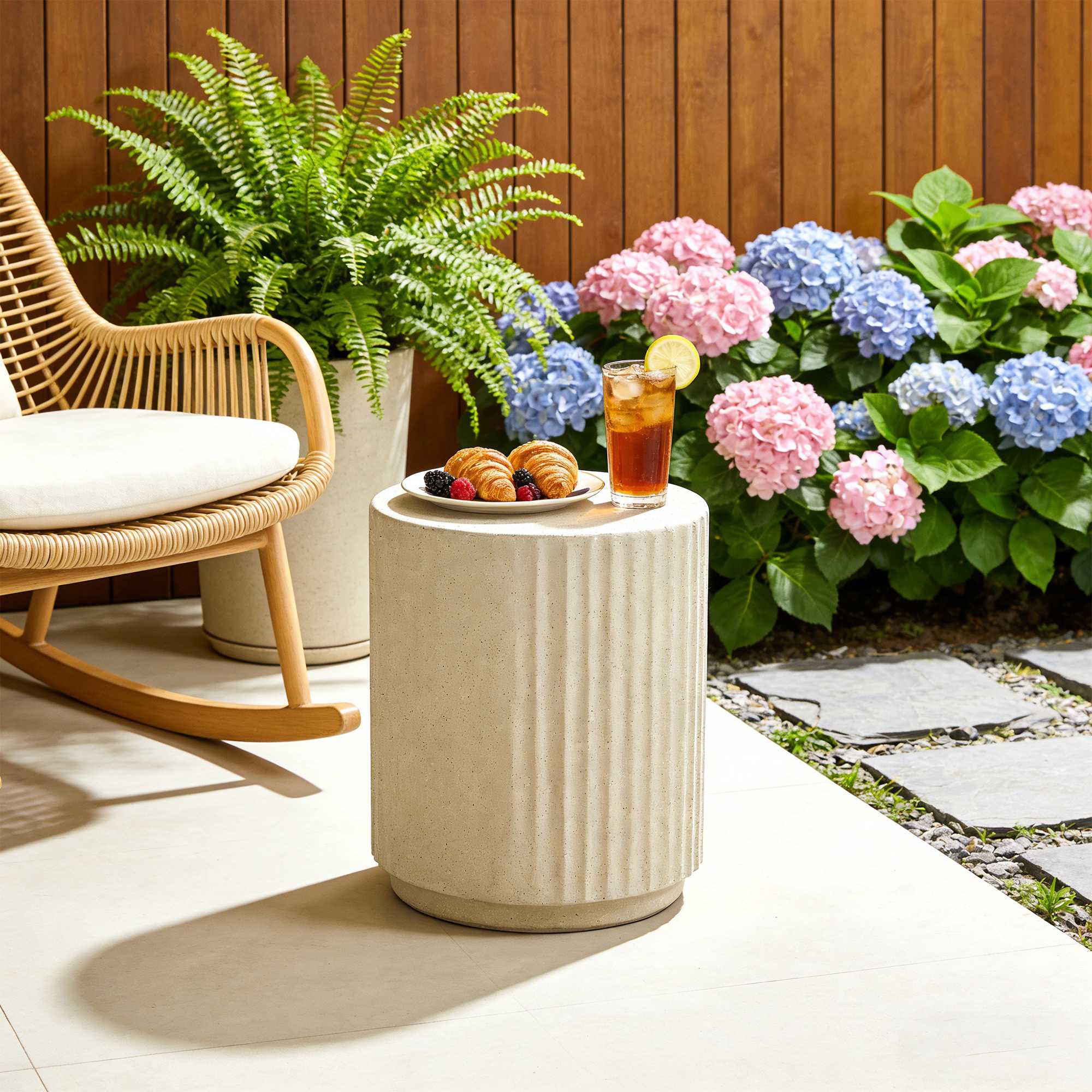 Vynxaria 1 Pack Round Outdoor Side Table In Concrete Finish Magnesium ...