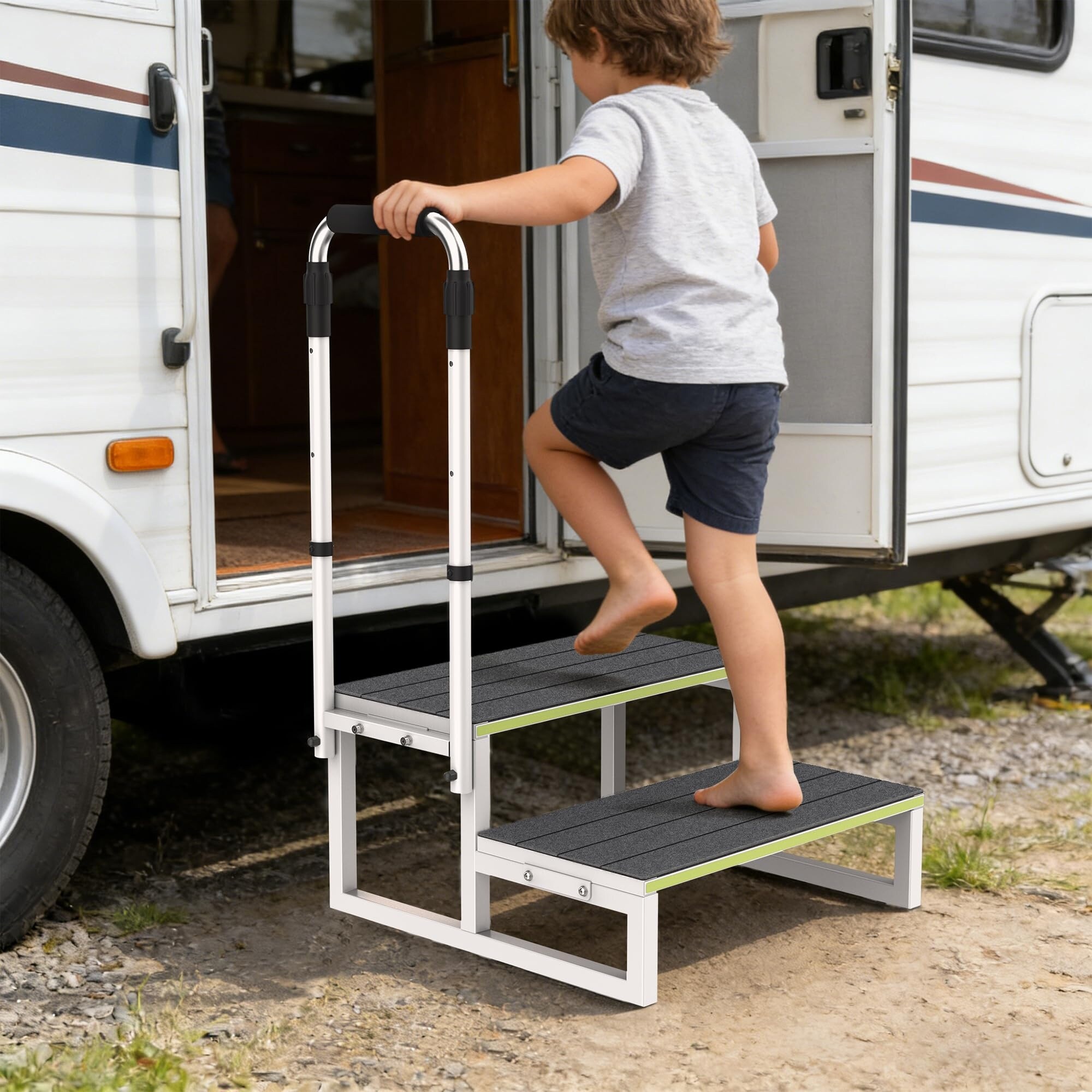 Wudkey 20in W 2-Step Adjustable Handrail White Step Stool in the Step ...