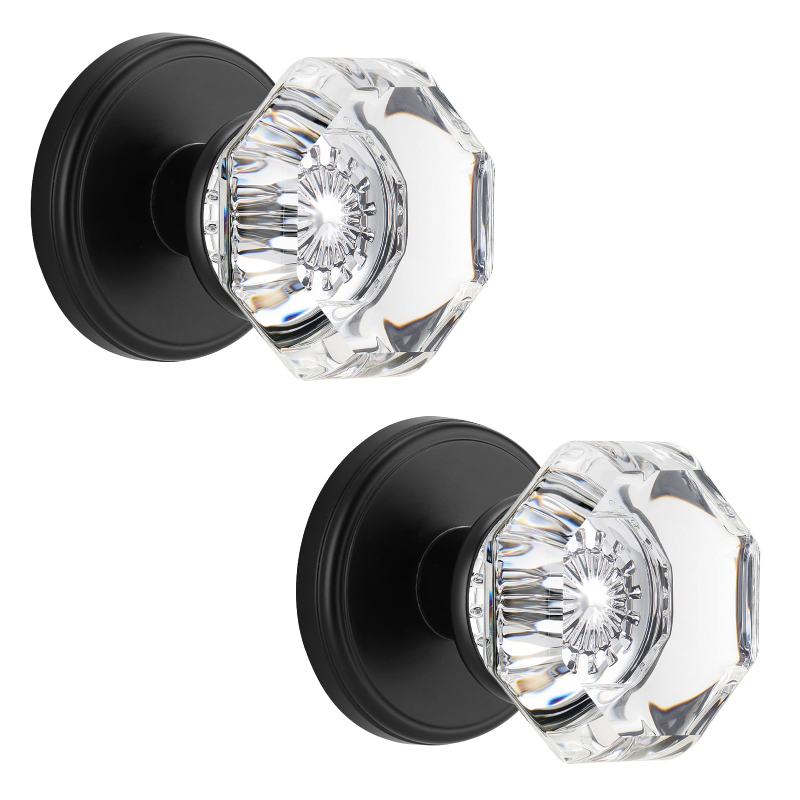 CLCTK Matte Black Dummy Door Knob with Octagon Crystal Knob and Round ...