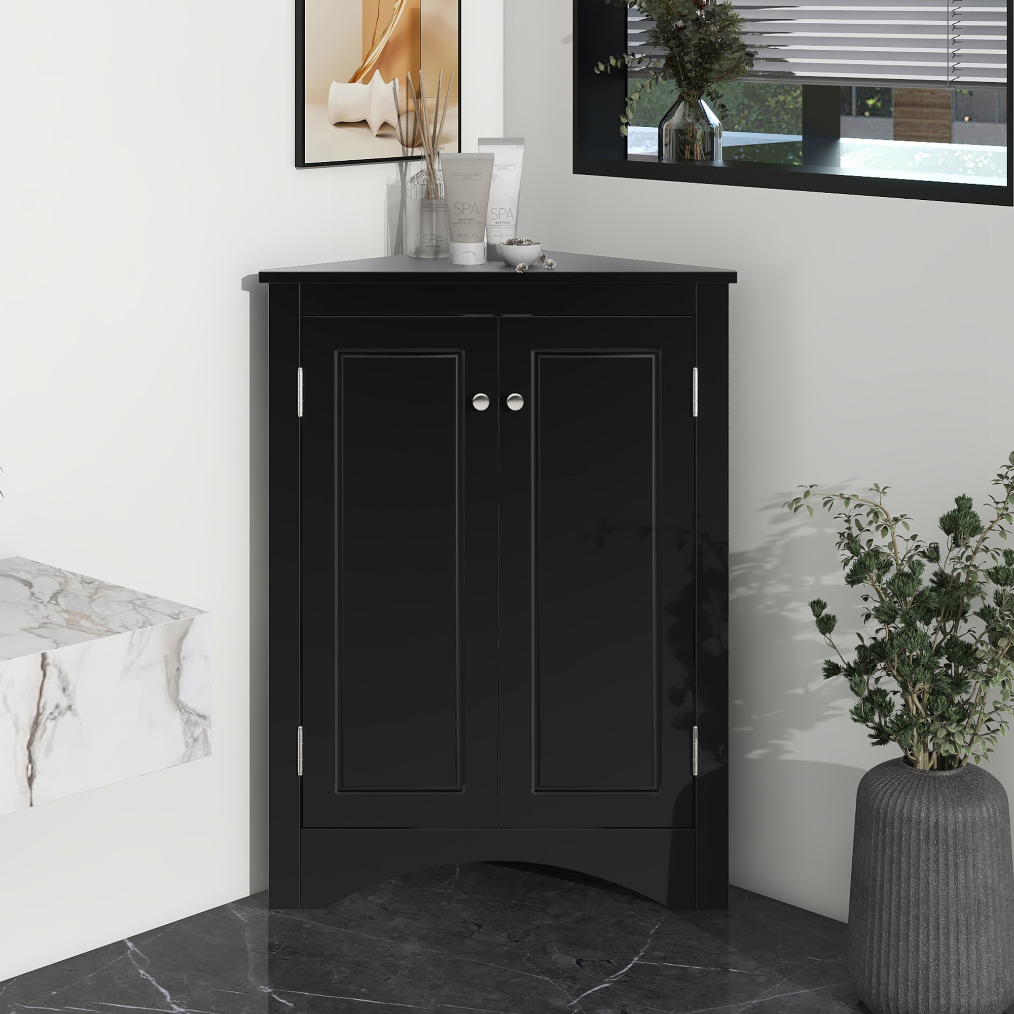 Dimakai Black Triangle Bathroom Storage Cabinet Adjustable Shelves ...