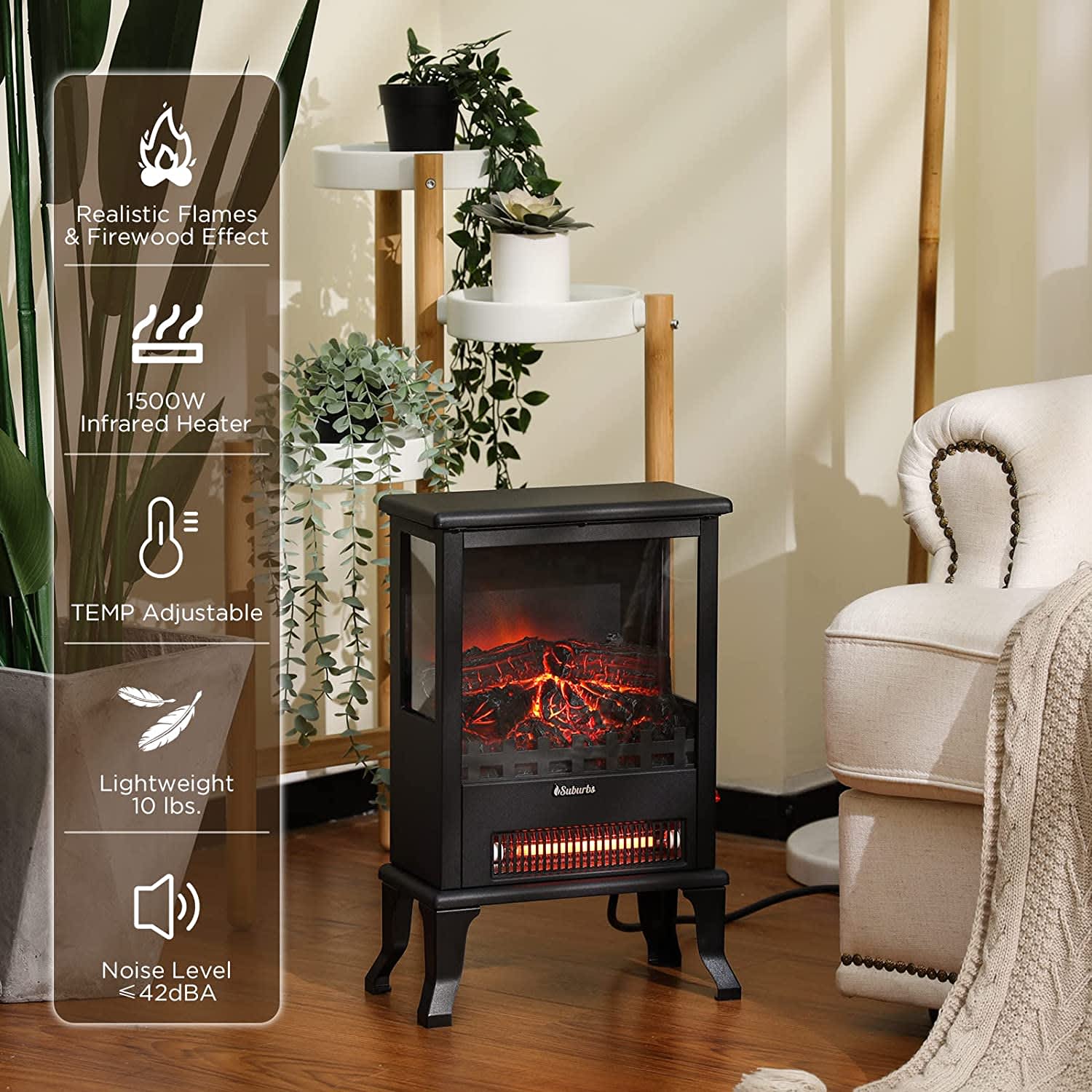 Garvee 17-in Black Electric Fireplace Stove Freestanding Cold Rolled ...