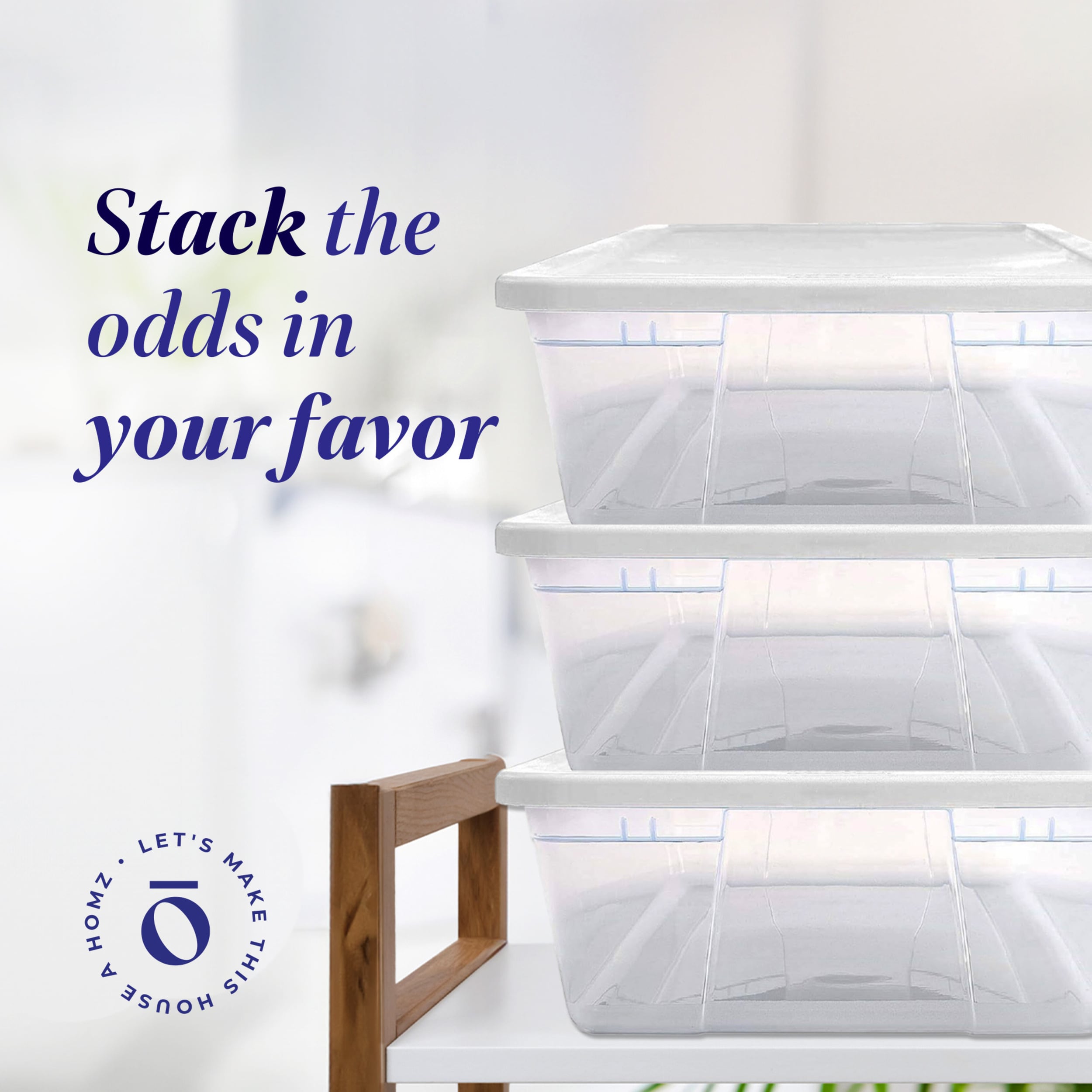 Homz Products 2-Pack Large 10.25-Gallon (41-Quart) White- 41 Qt Tote ...