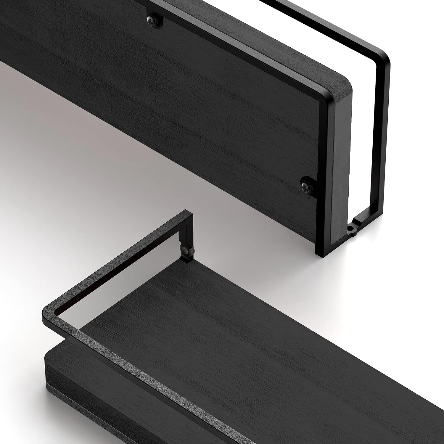 SPACELEAD Floating Wall Mounted Shelves Set of 2 Solid Wood and Metal ...