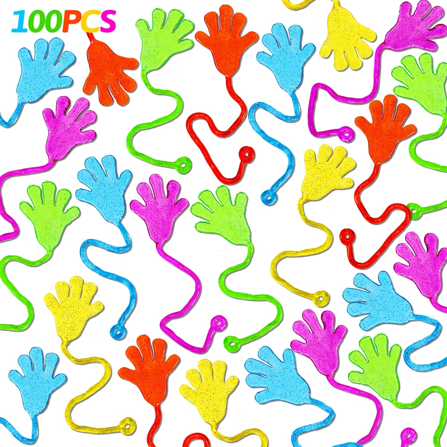 Anqtovp 100 pcs Glitter Sticky Hands Party Favors for Kids Birthday ...