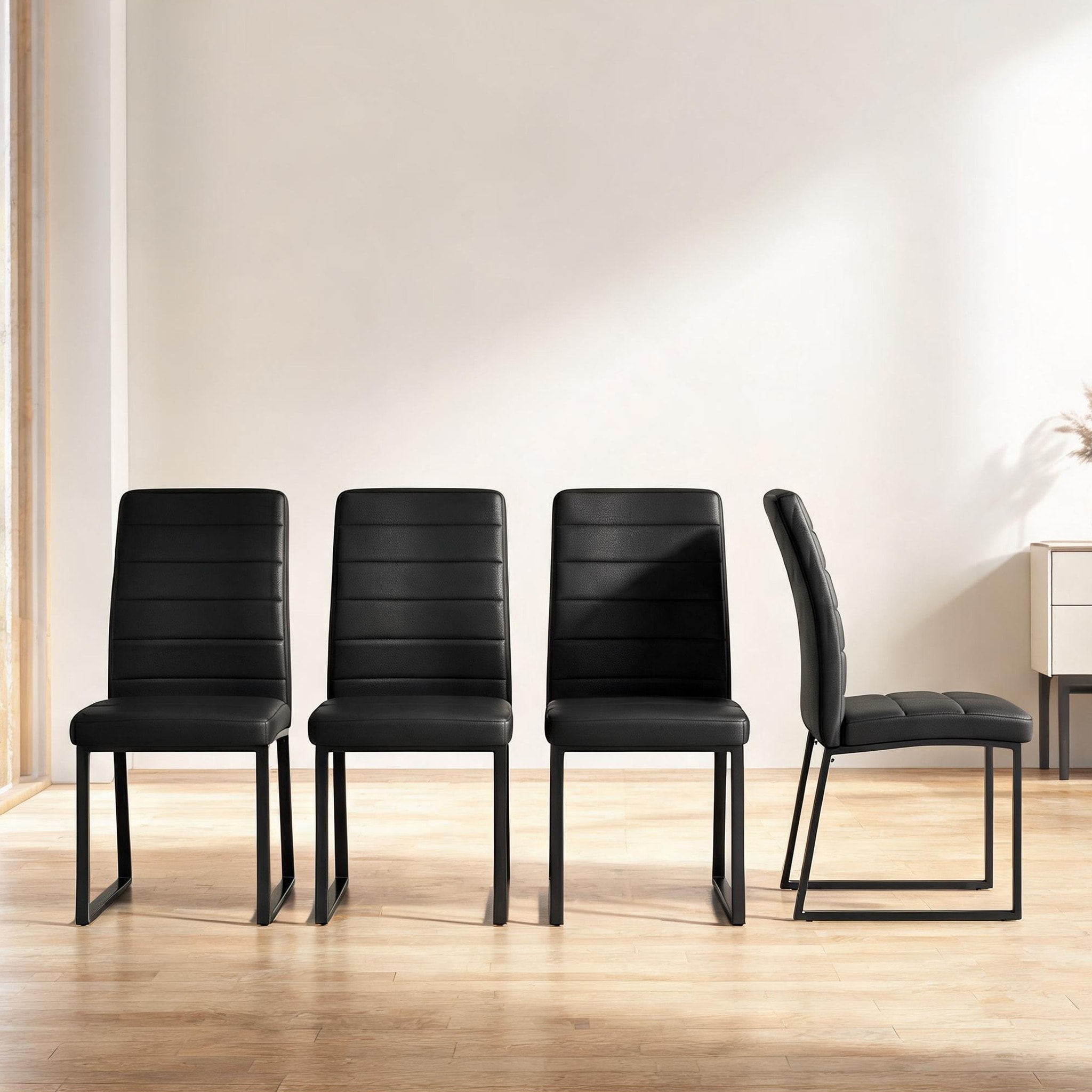 Watnature 4-Pack Black-Toned PU Leather Dining Chairs Mid-Back Support ...
