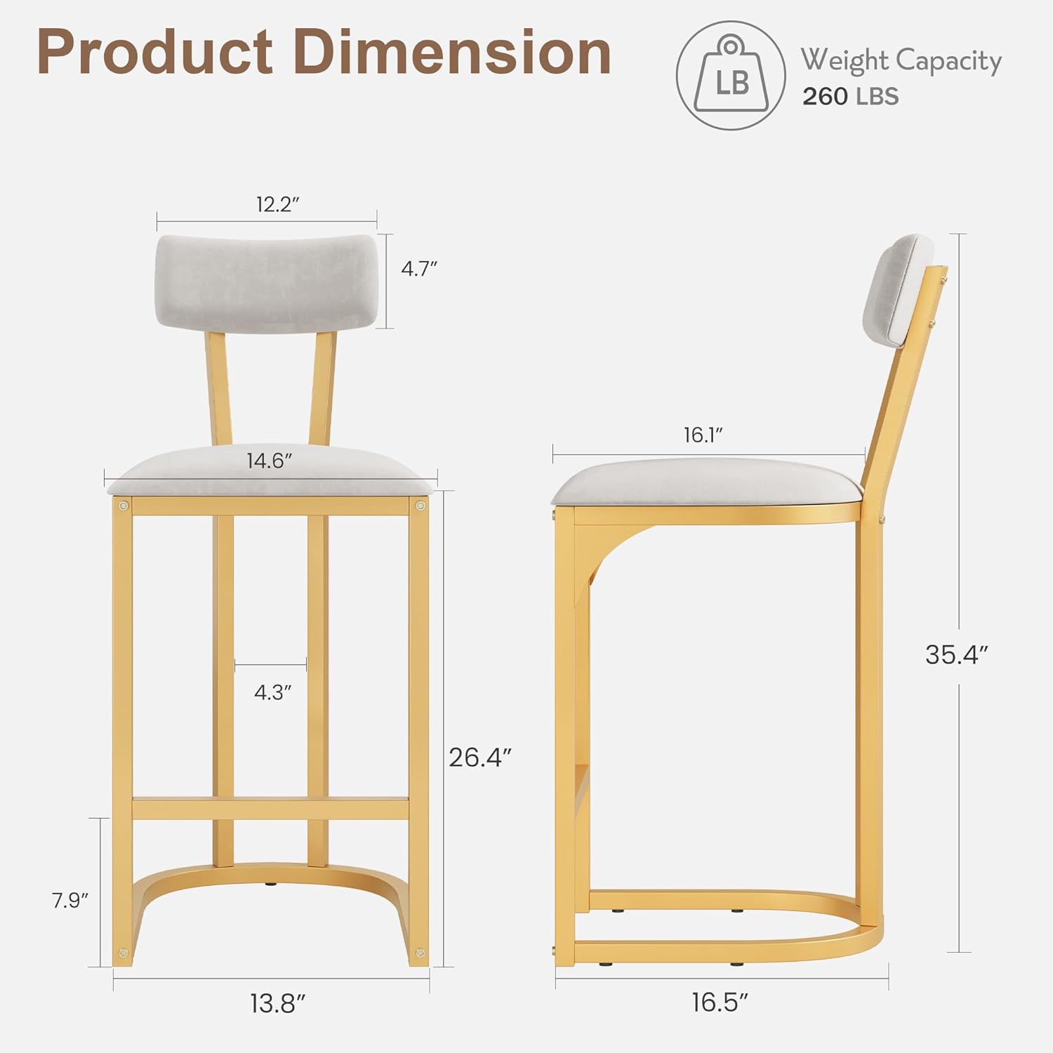 Garvee Bar Stools Set of 8 Counter Height Bar Stools Curved Back with ...
