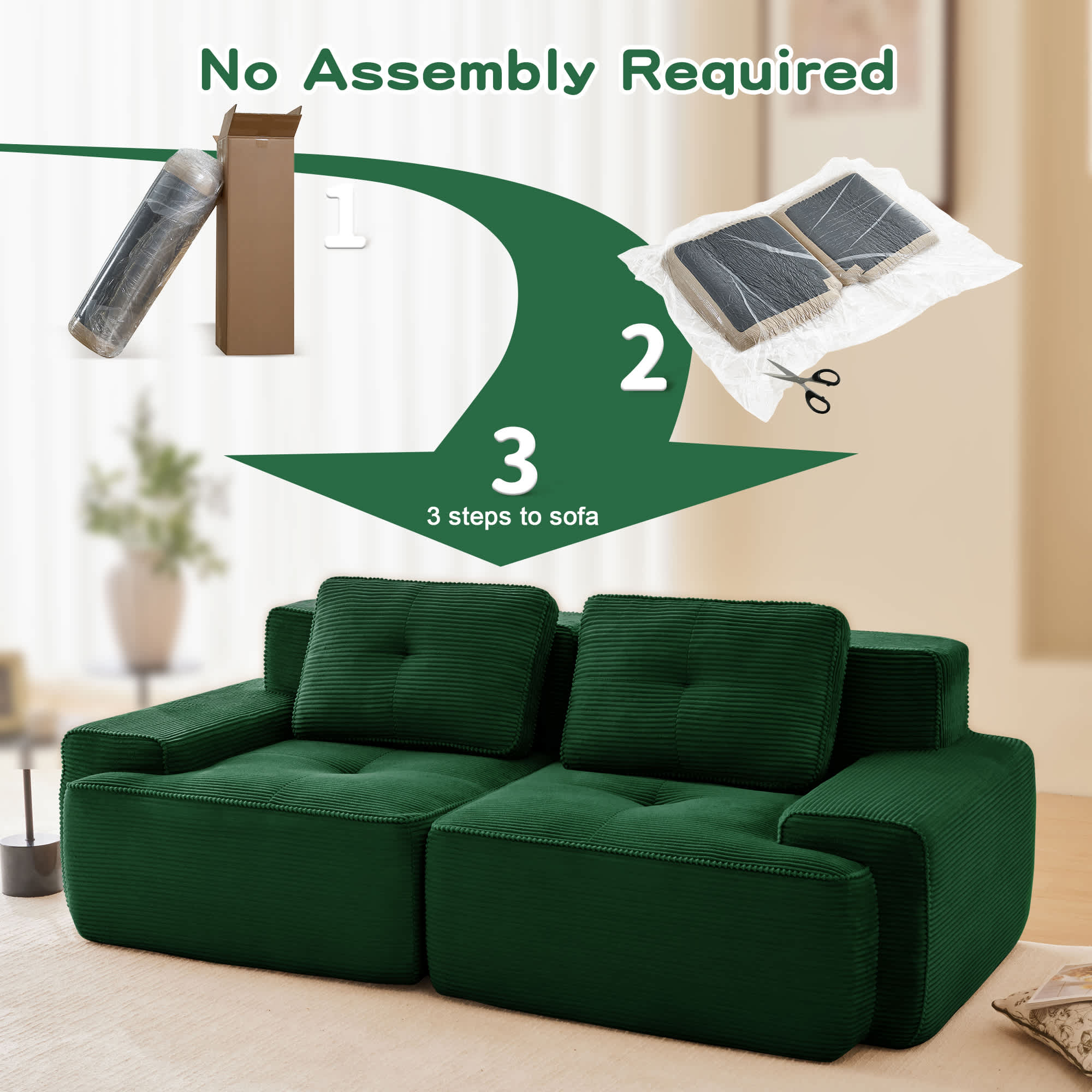 Misty Moon 82 Inch Green Modern L-Shaped Modular Sectional Sofa for ...