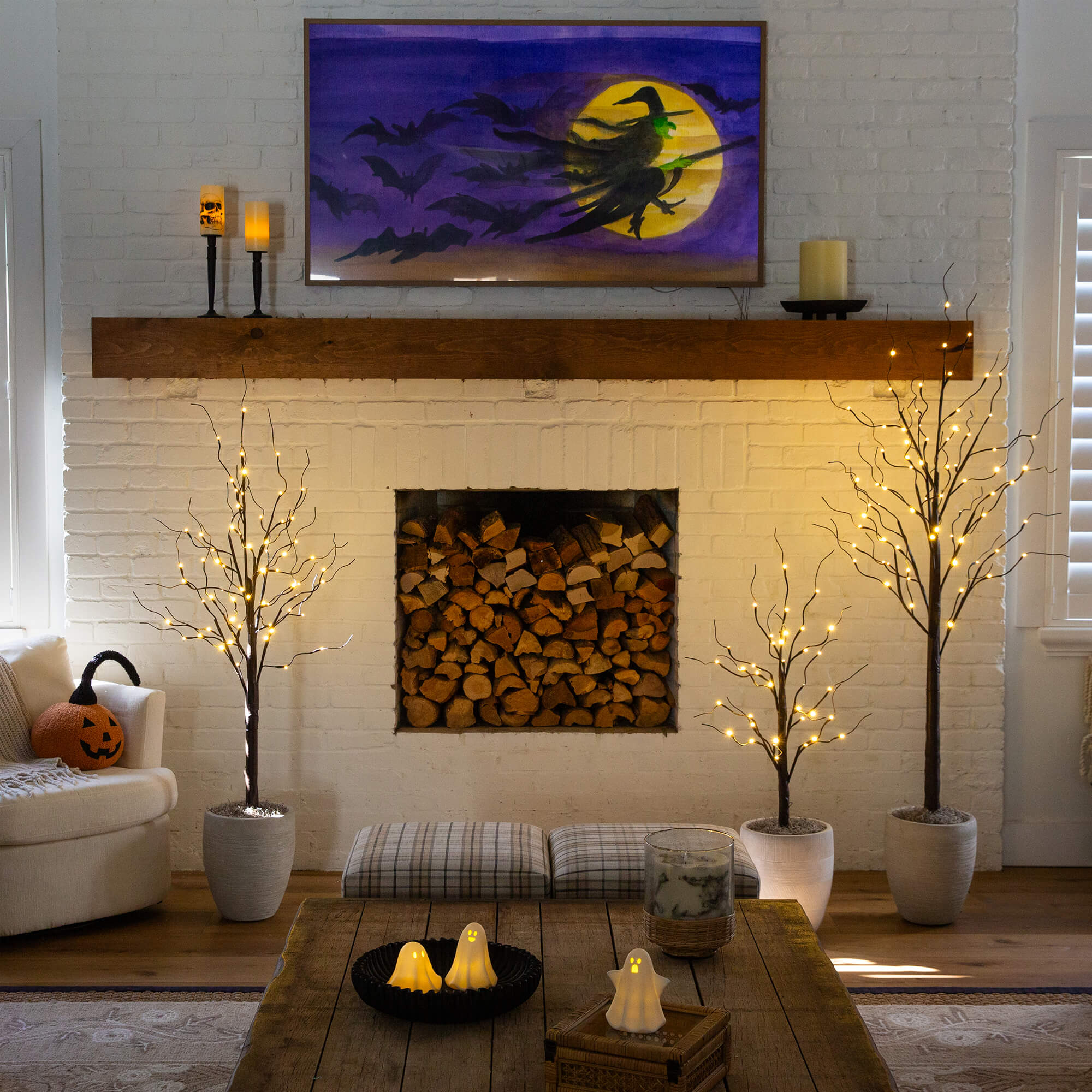 Nearly Natural 3-ft 5-ft 6-ft Artificial Brown Birch Trees with Warm ...