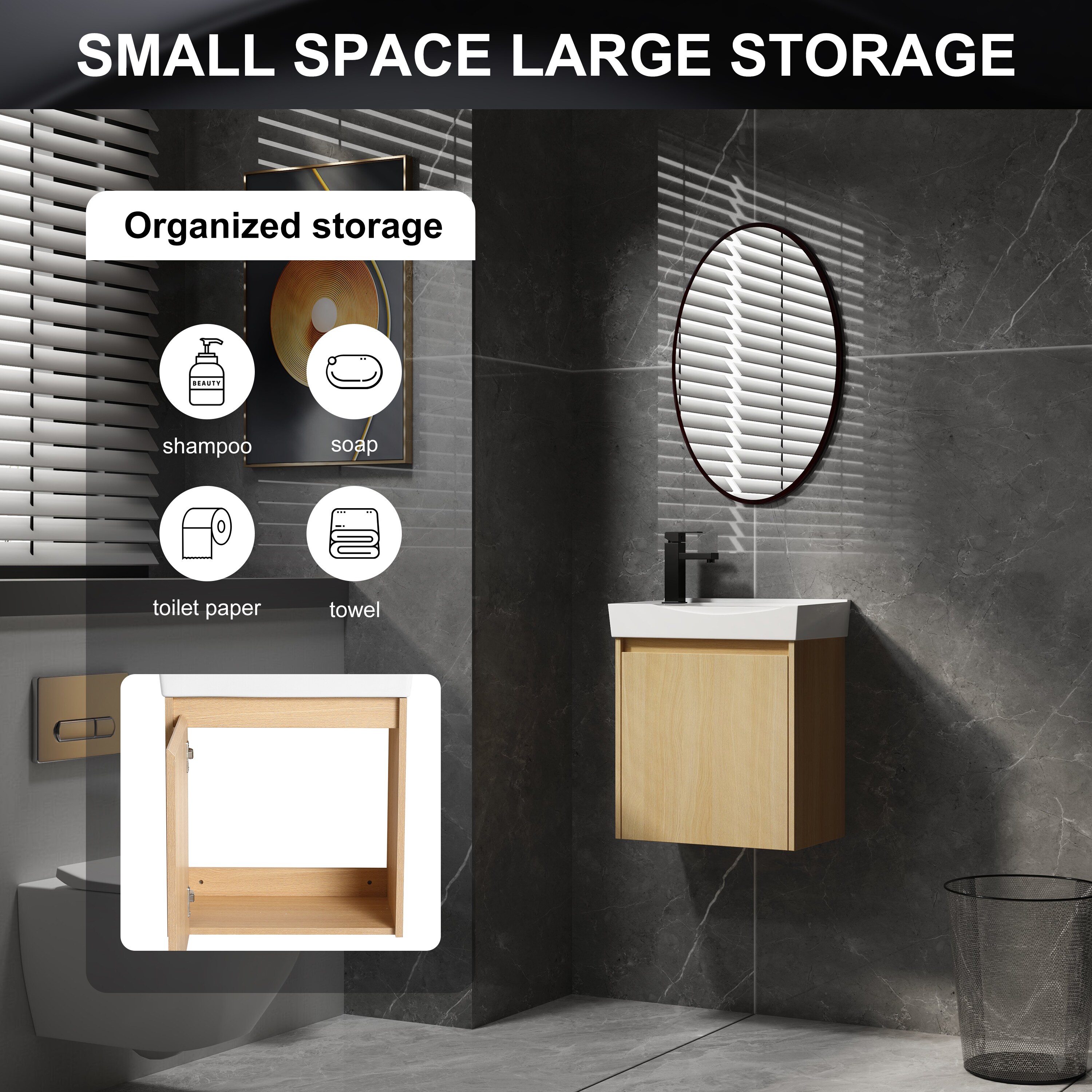 LUCKY ONE 20 inch Wall Mounted Bathroom Vanity with Ceramic Sink and ...