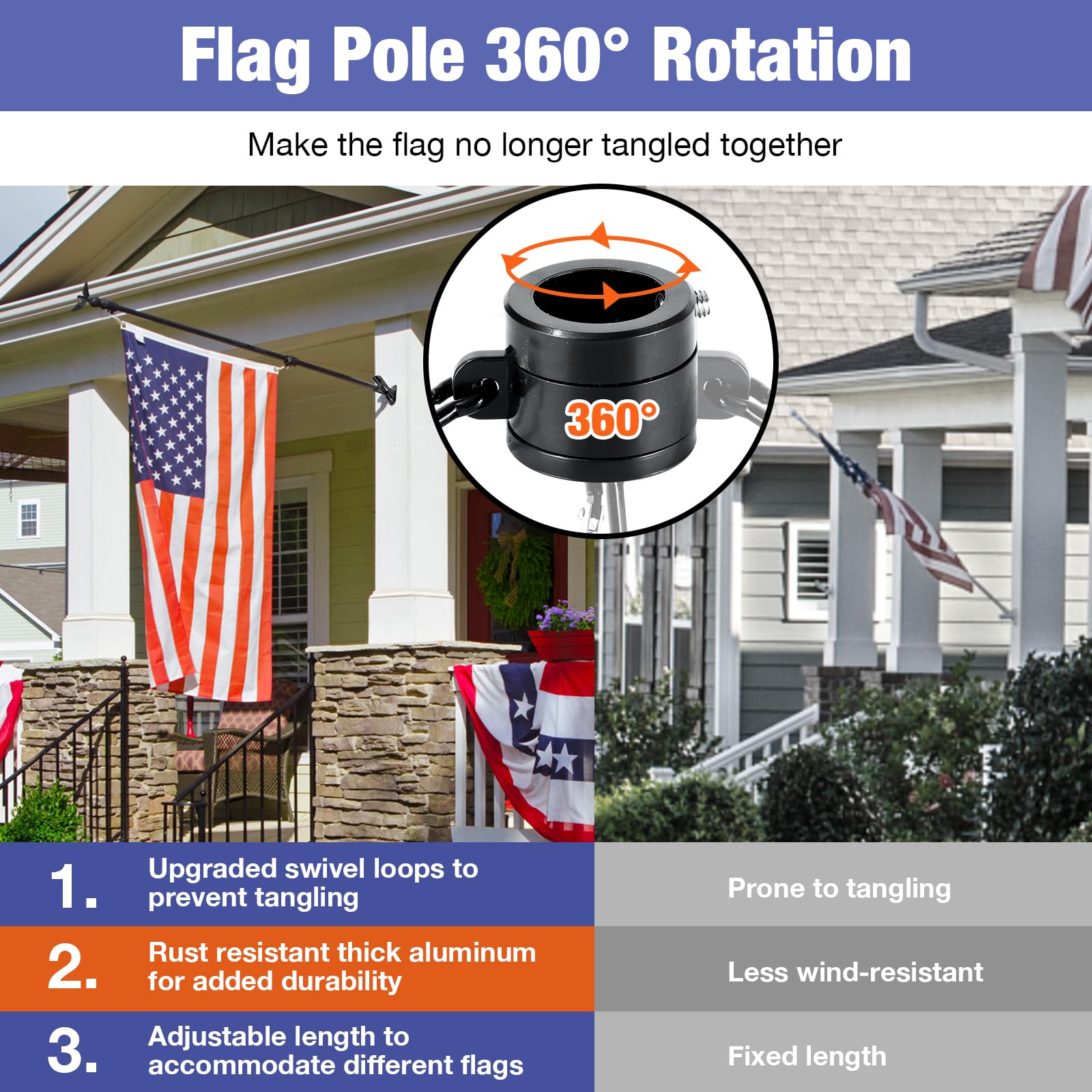 Afoxsos 6FT Adjustable Stainless Steel Flag Pole Kit with Holder ...