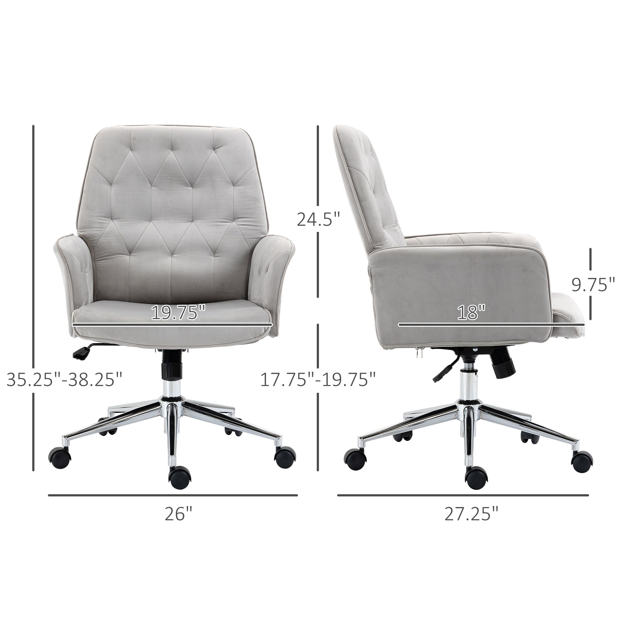 Vinsetto Velvet Home Office Chair Tufted Height Adjustable Computer ...