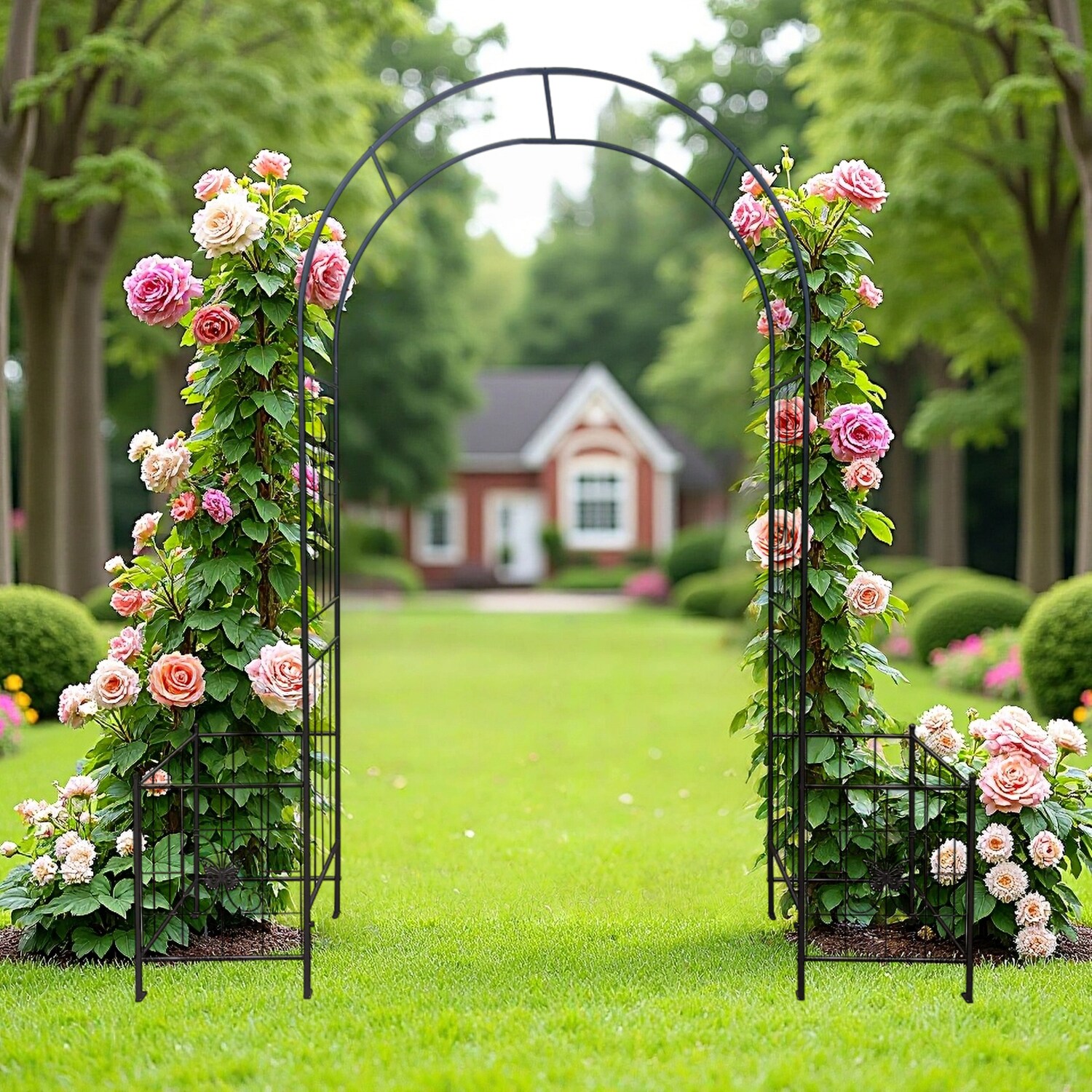 Mondawe 84-in H Black Metal Garden Arch Trellis for Climbing Plants and ...