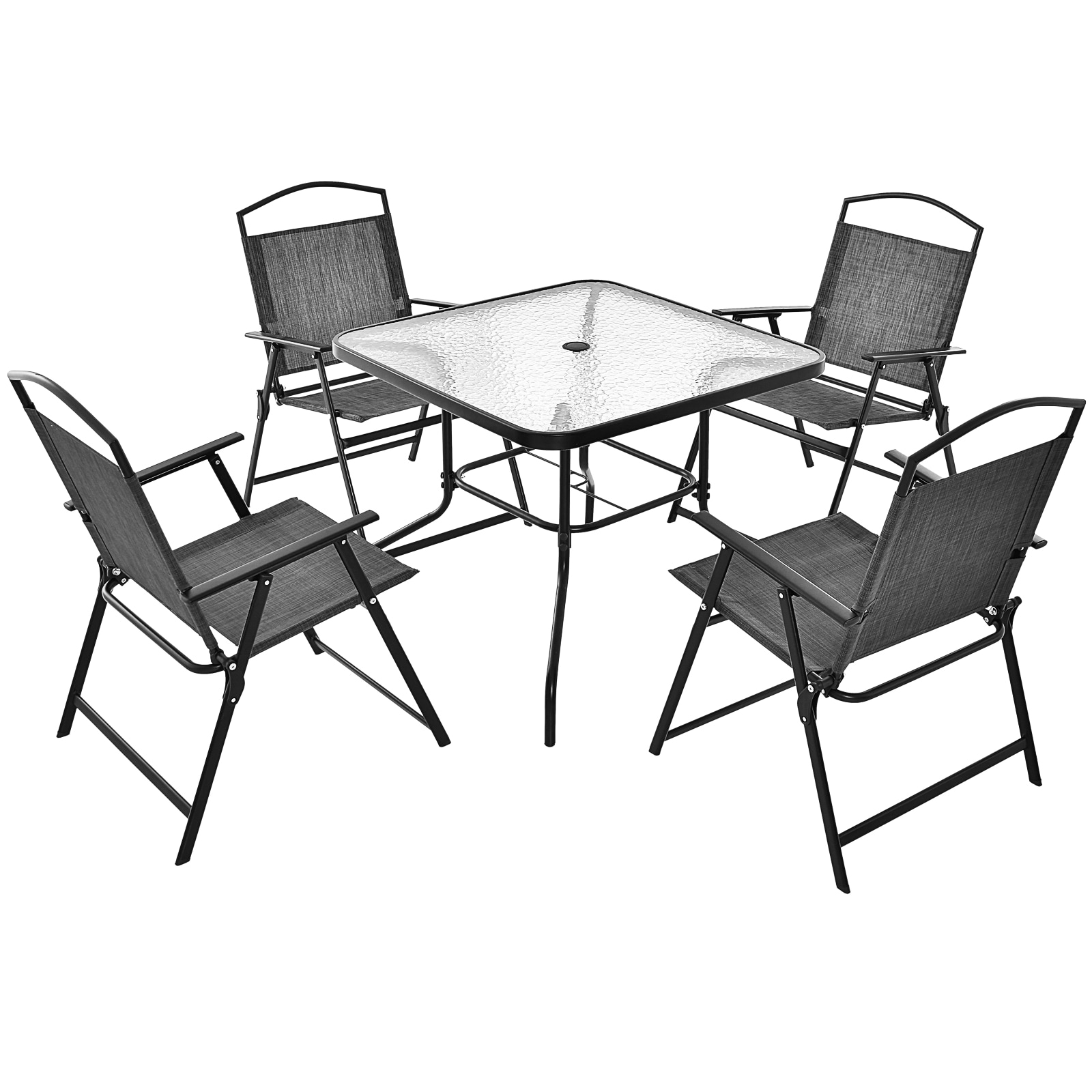 Forclover Patio Dining Set 5 -Piece Black Patio Dining Set Steel Square ...