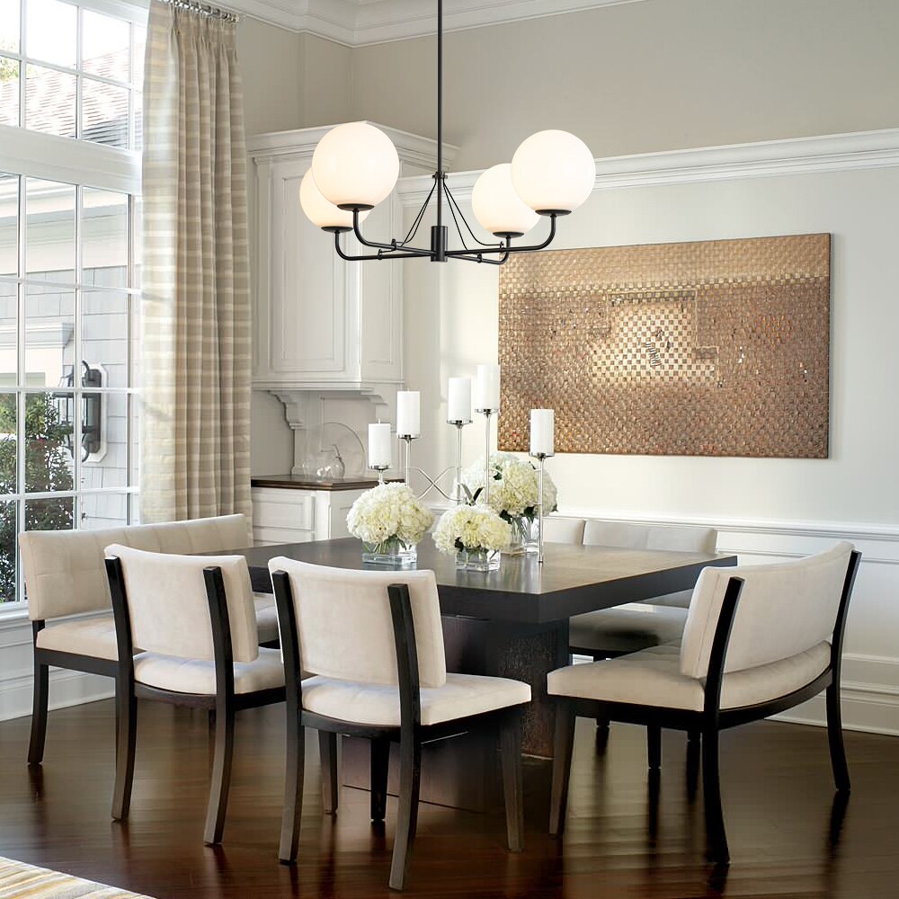 Wonderindoor 4 -Light Matte Black Opal glass Metal Chandelier in the ...