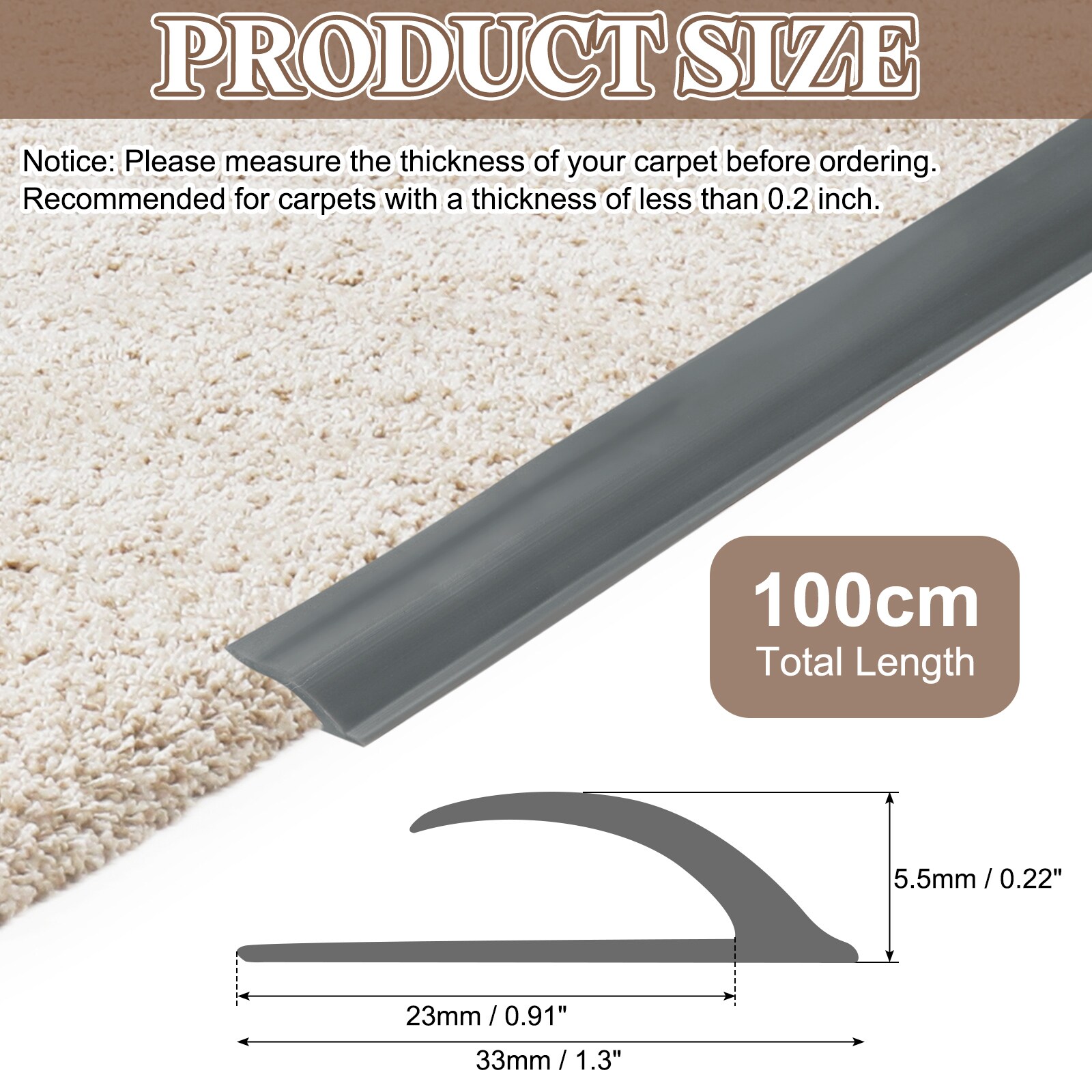 Unique Bargains 3.28Ft x 1.3inch x 0.22inch Carpet to Tile Transition ...