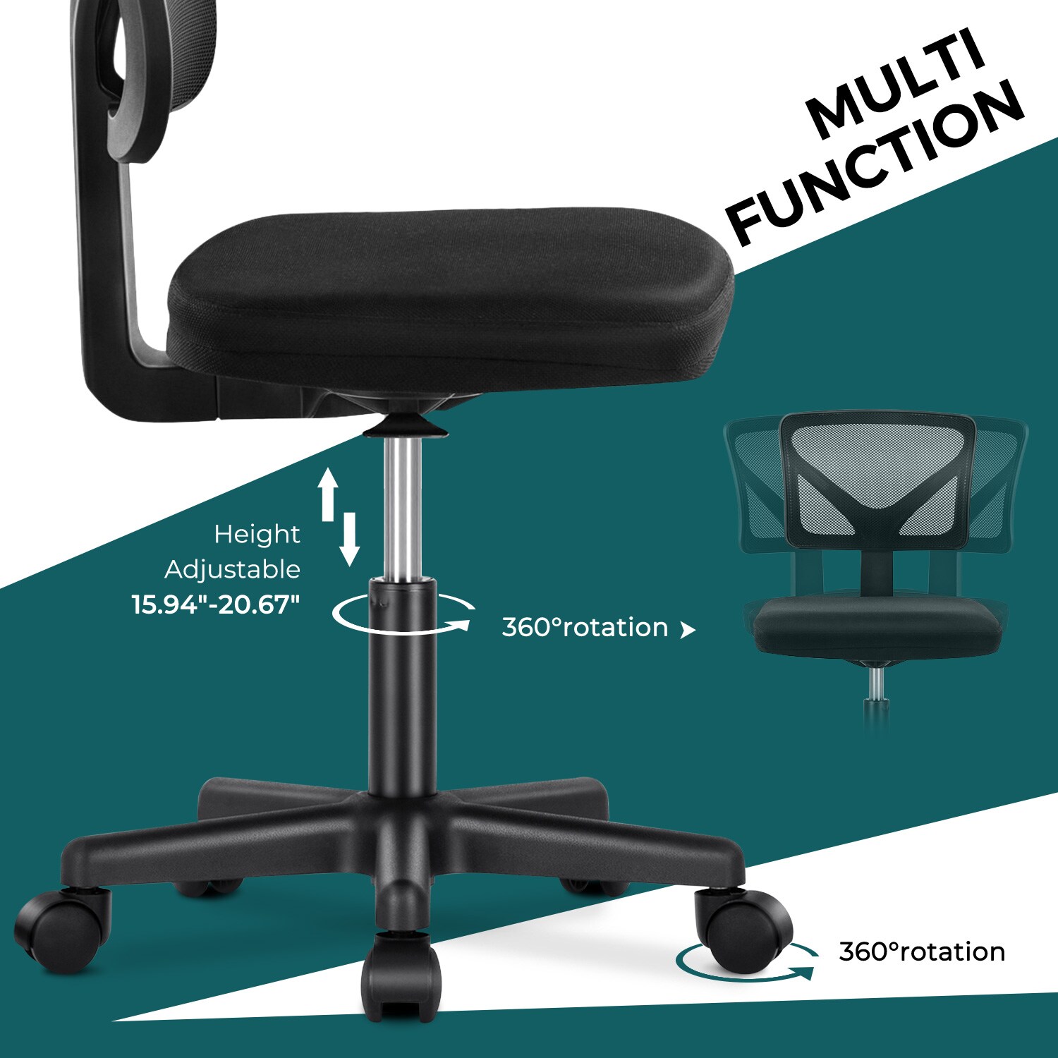 LUCKY ONE Black Armless Mesh Desk Chair - Small Home Office Chair with ...
