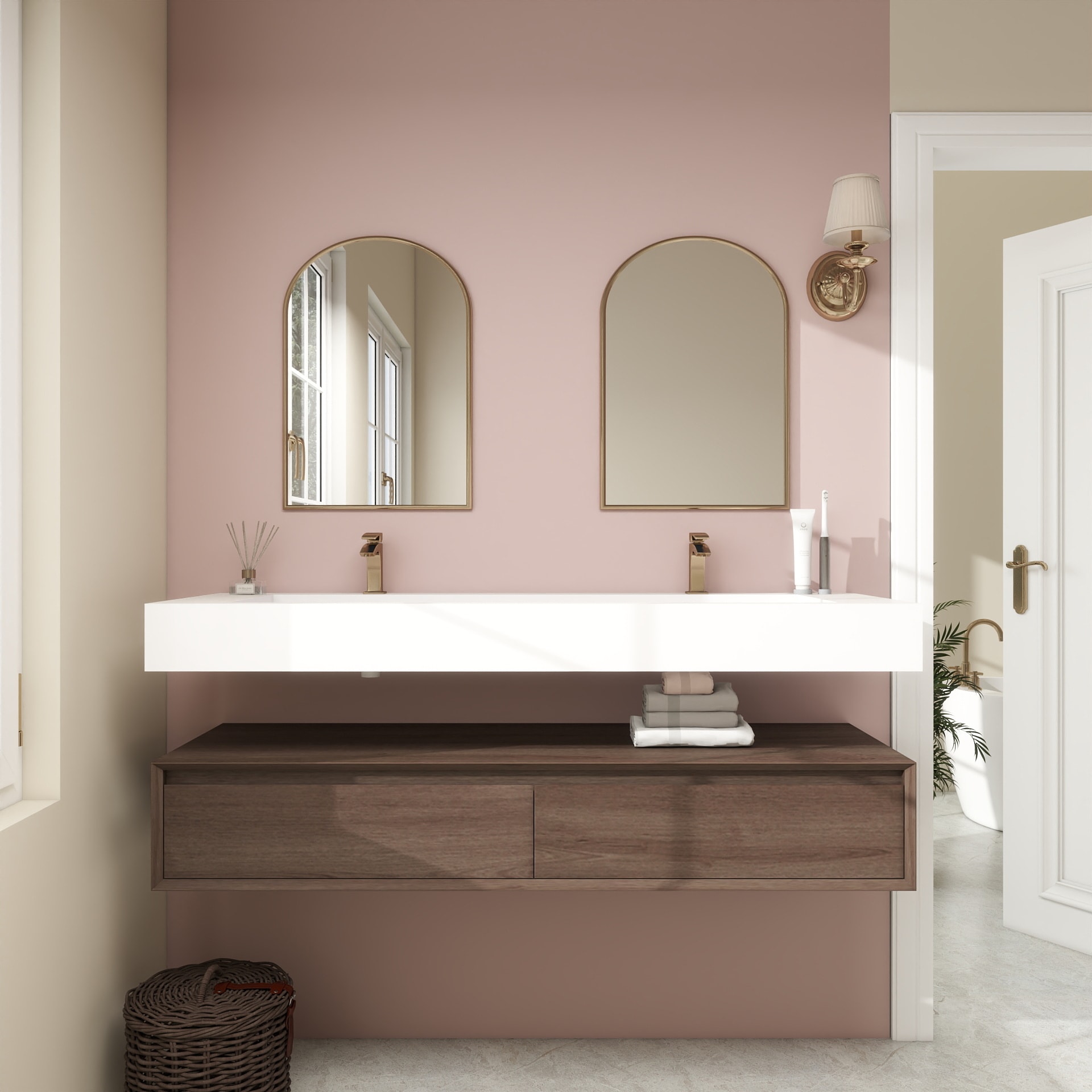 BV Better Vanity Alysa 60-in Red Oak Double sink Floating Bathroom ...