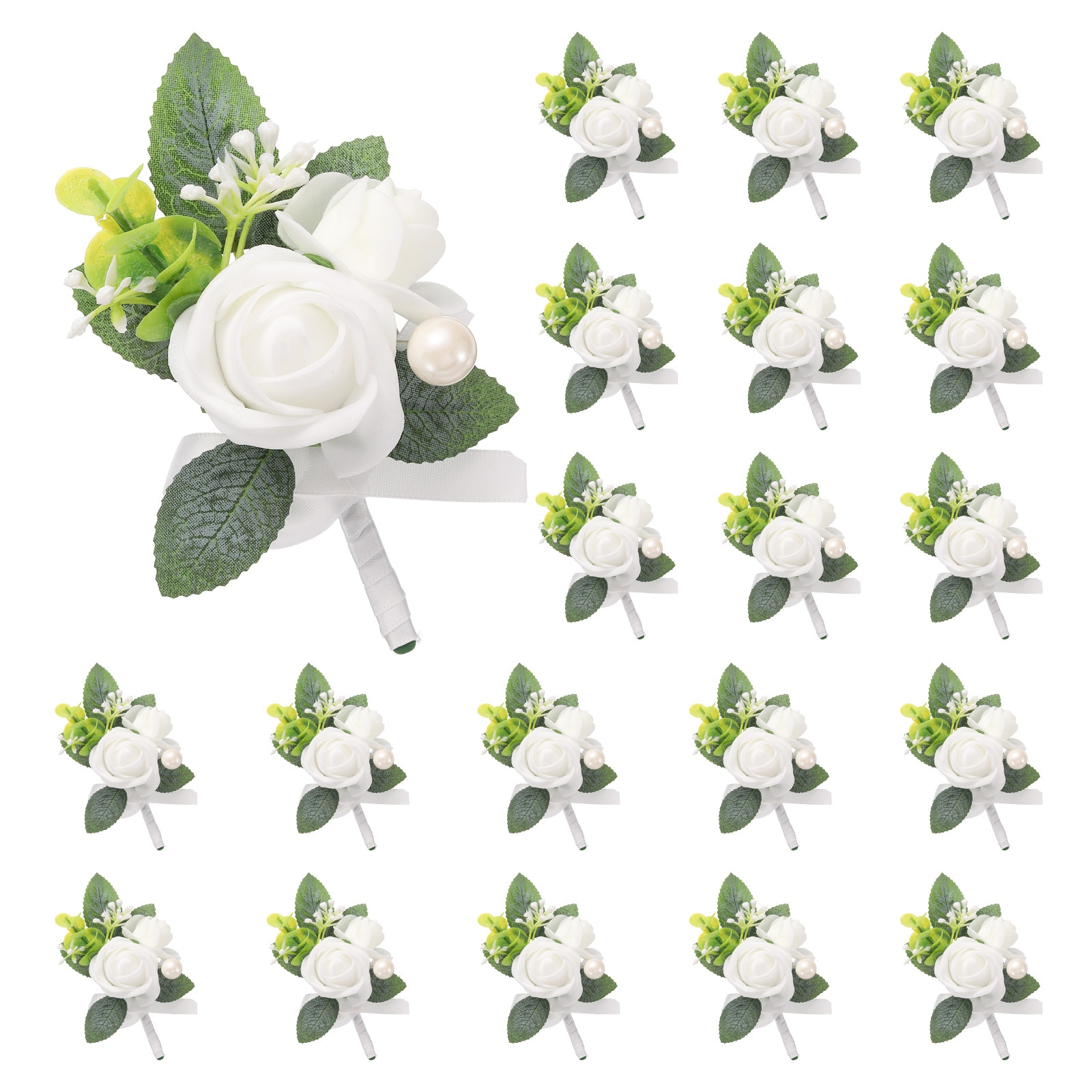 Unique Bargains 20pcs White Boutonnieres for Men Artificial Flower ...