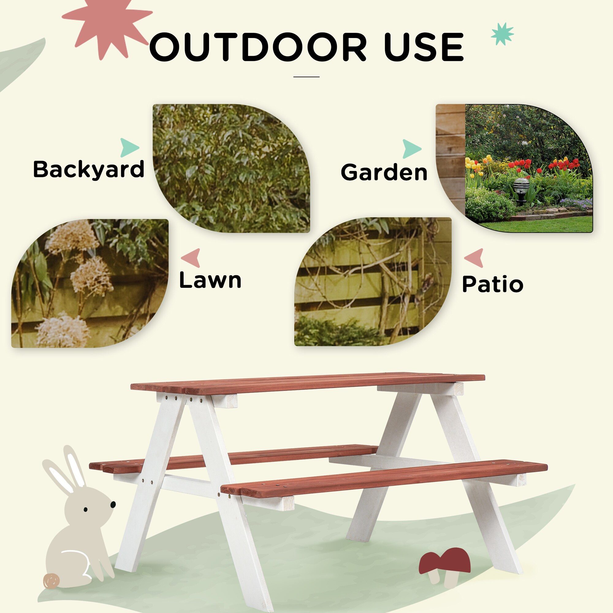 LOVMOR Outsunny Kids Picnic Table Set Wooden Table and Bench Set Kids ...