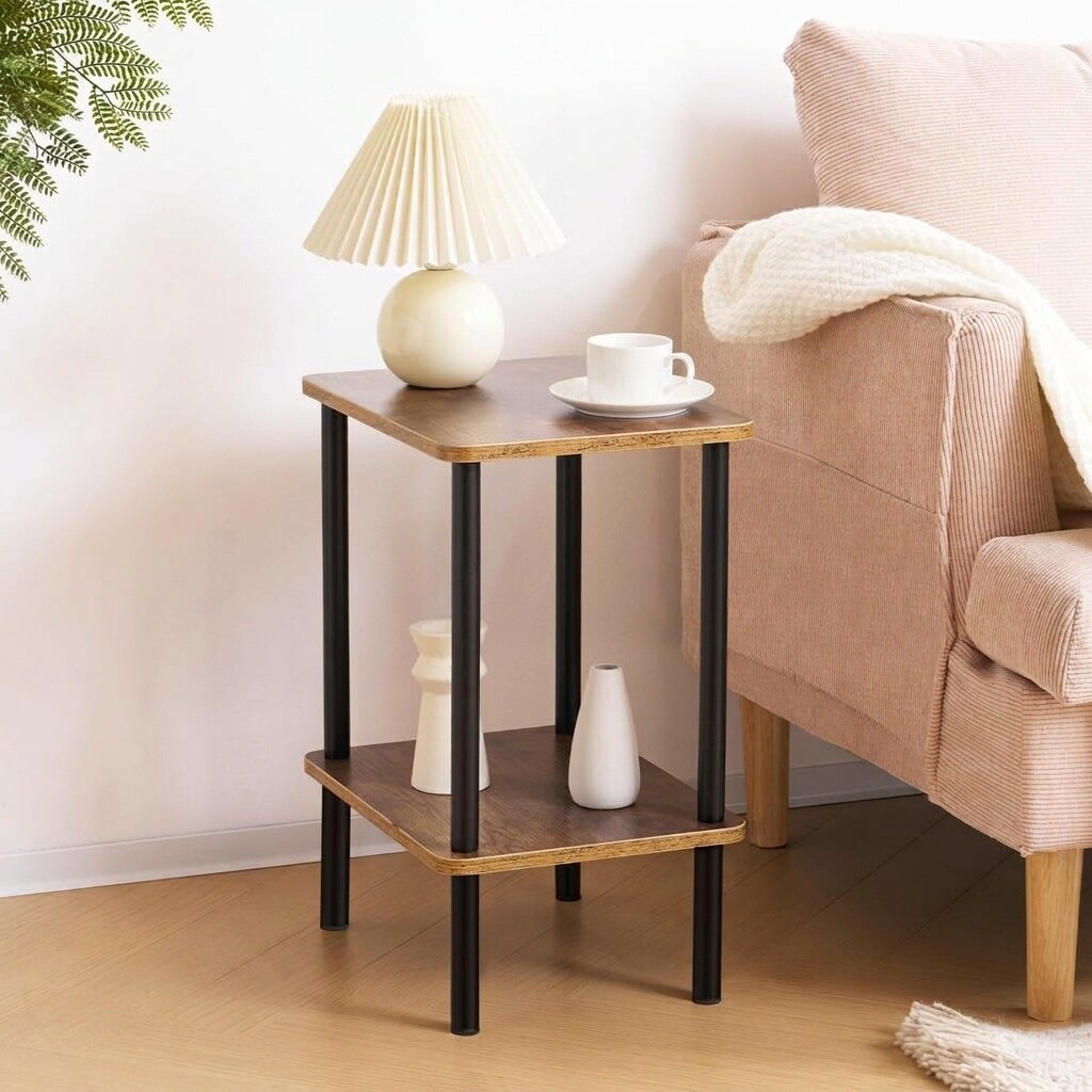 Phewnyzo 2 Tier End Table Set of 2 Small Side Table with Solid Wood ...